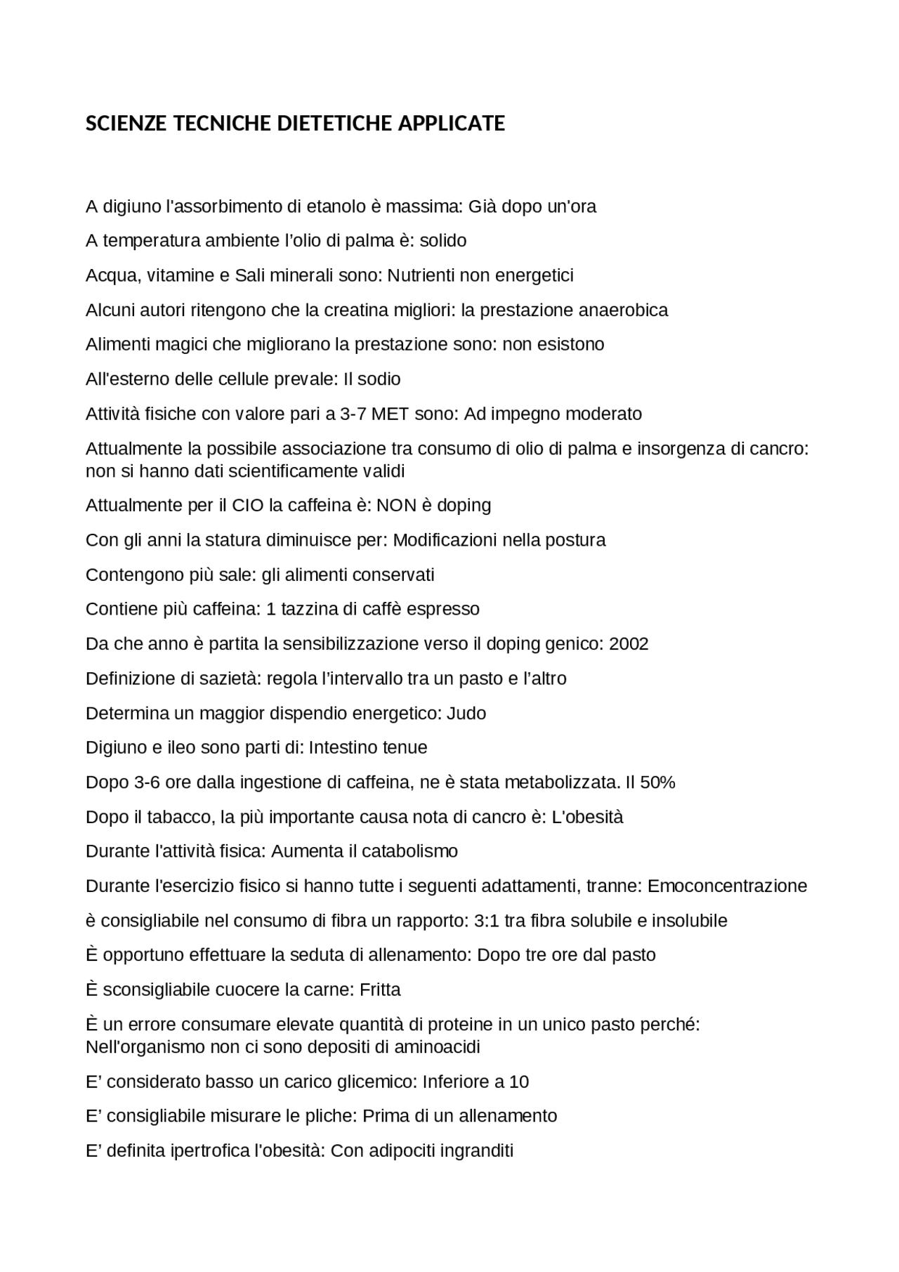 Scienze Tecniche Dietetiche Applicate Docsity