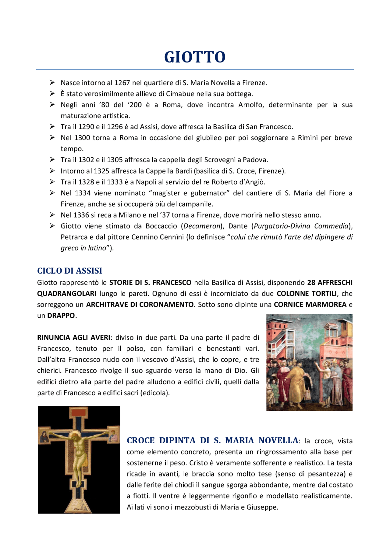 Giotto Vita E Principali Opere Docsity
