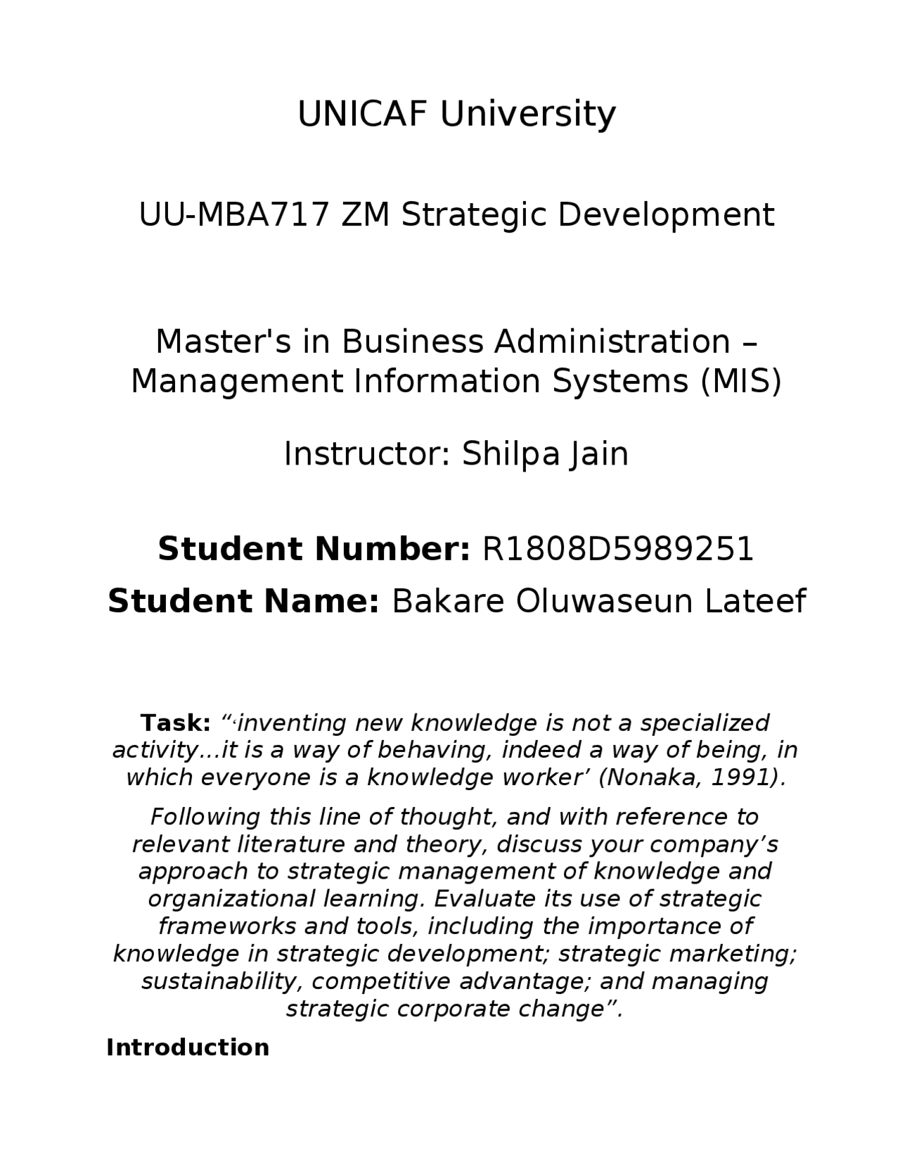 Strategic Knowledge Management And Organisational Learning A Case