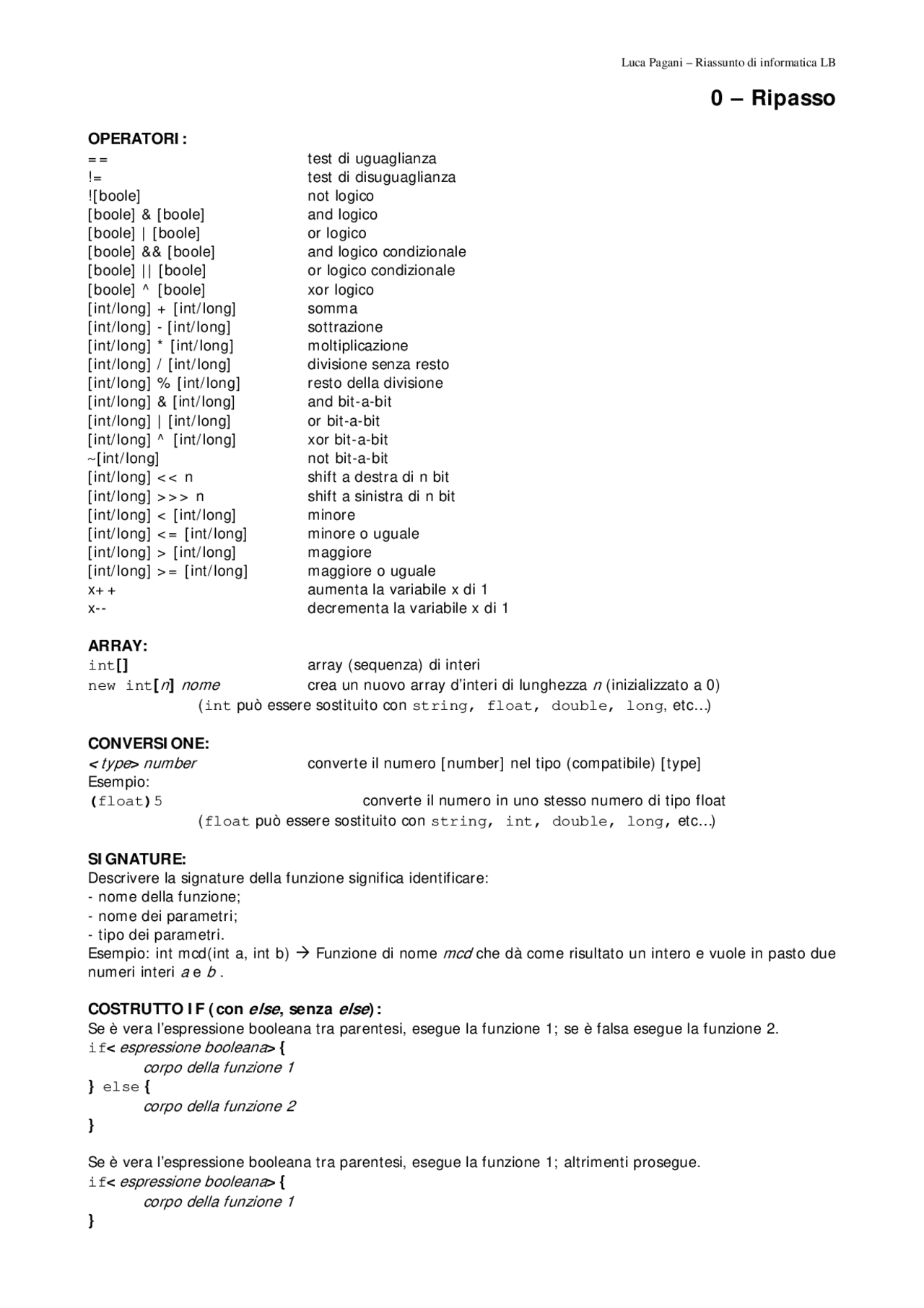 Fondamenti di informatica | Dispense di Elementi di Informatica | Docsity