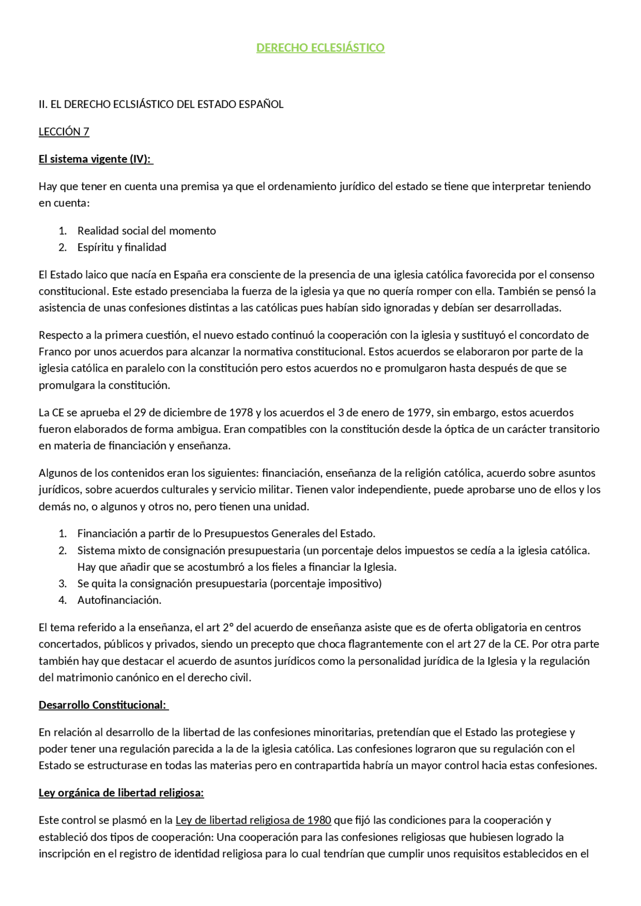 Derecho Eclesiastico Apuntes Docsity