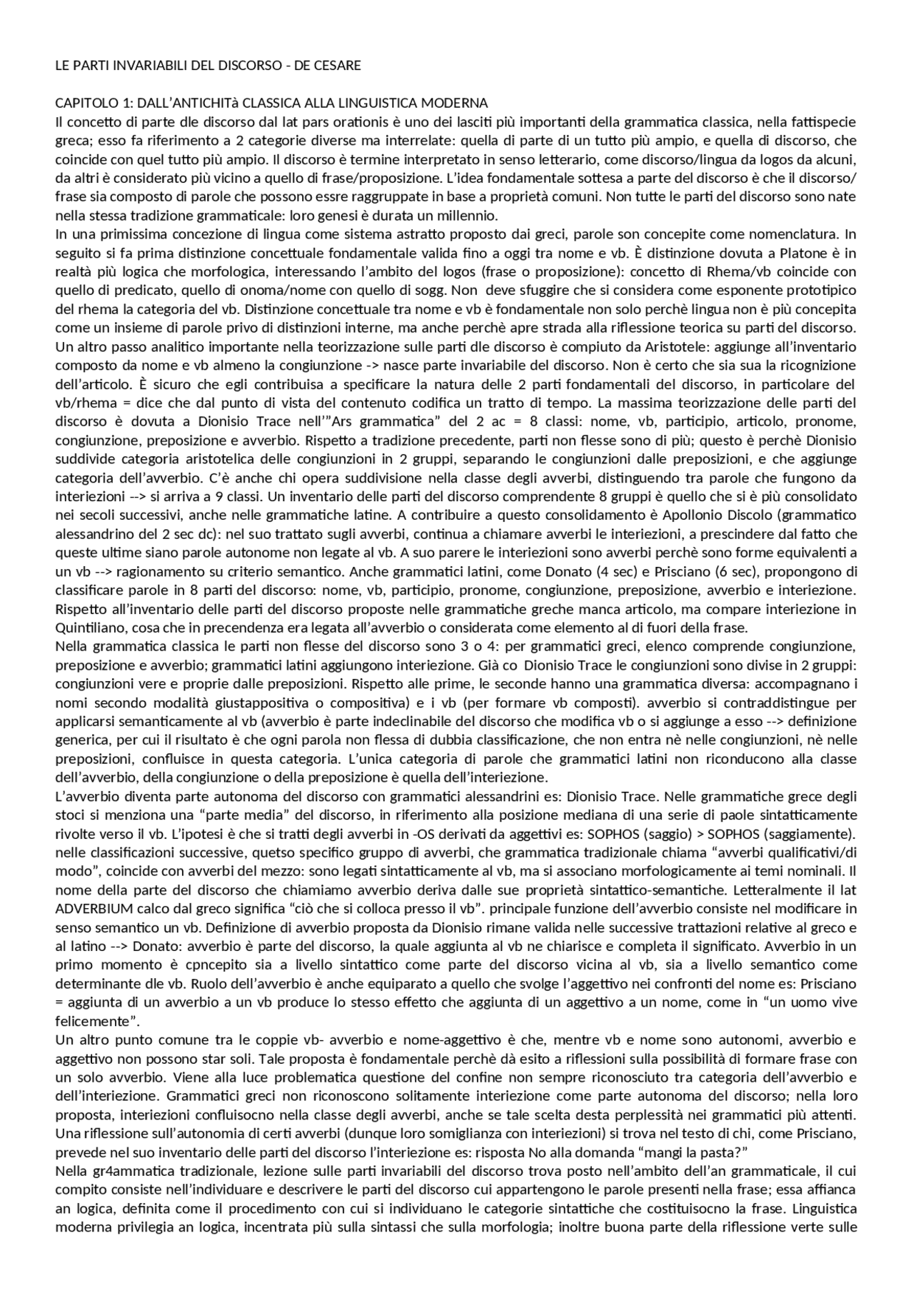 Le Parti Invariabili Del Discorso Sintesi Libro Docsity