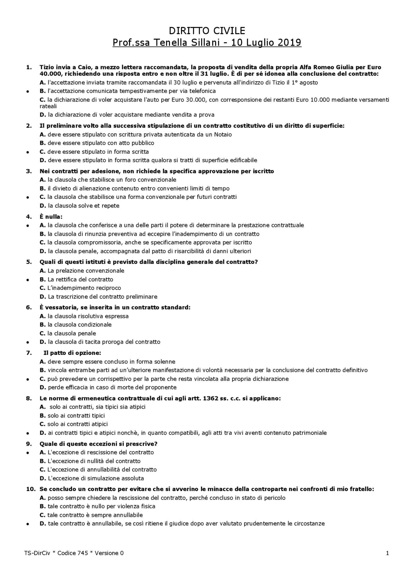 Domande Risposte Test Civile 2017 2020 Unimi Tenella Sillani Docsity