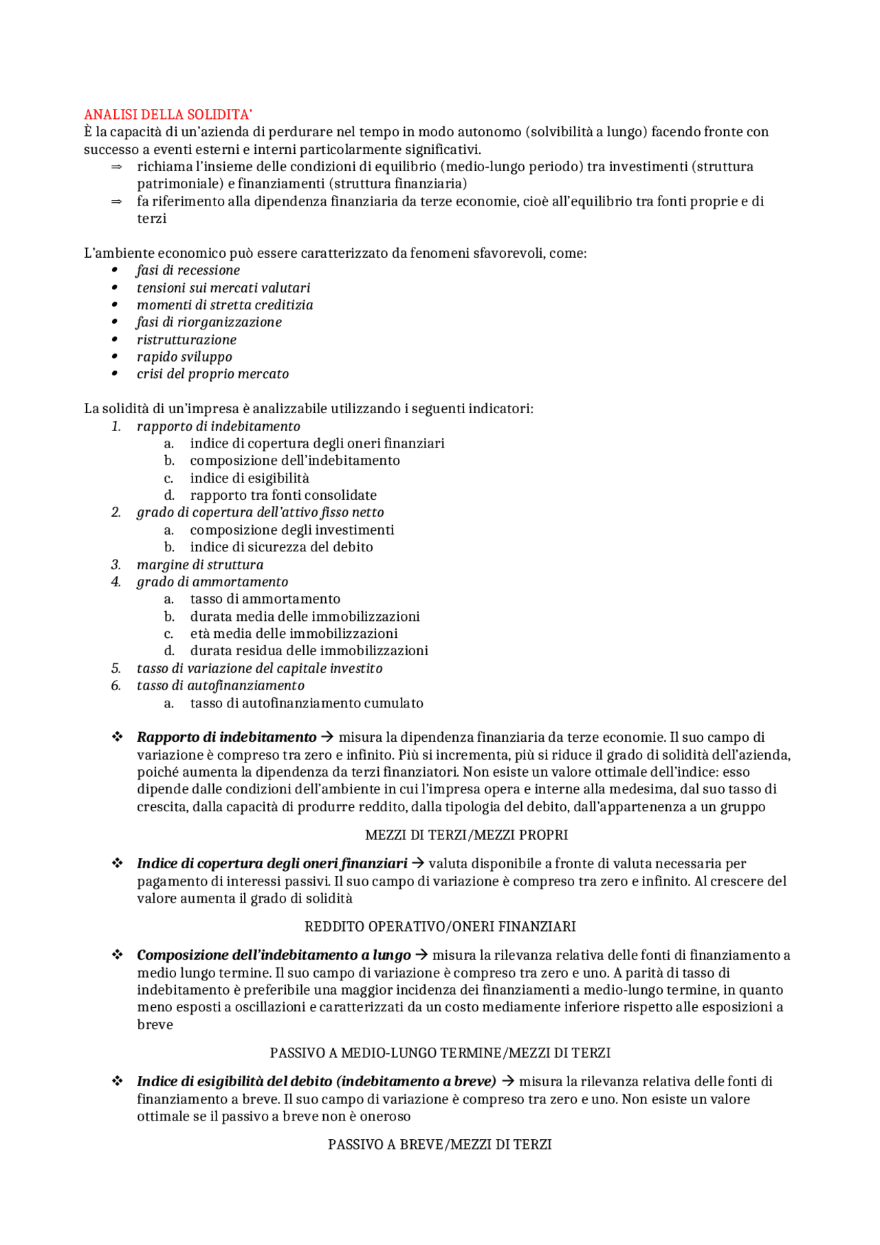 Indici Di Analisi Di Bilancio Appunti Di Analisi Di Bilancio E