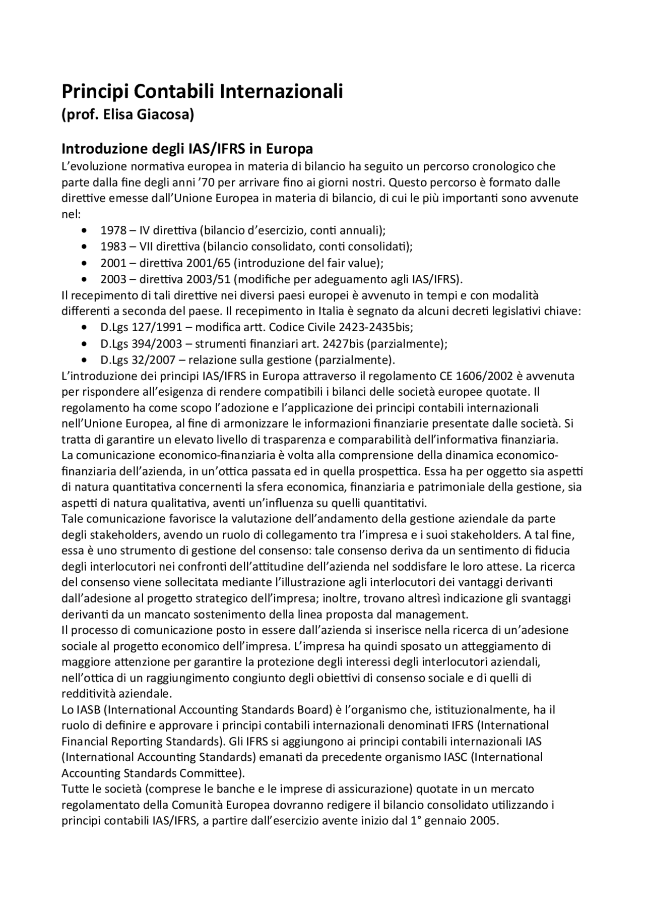 Principi Contabili Internazionali Docsity