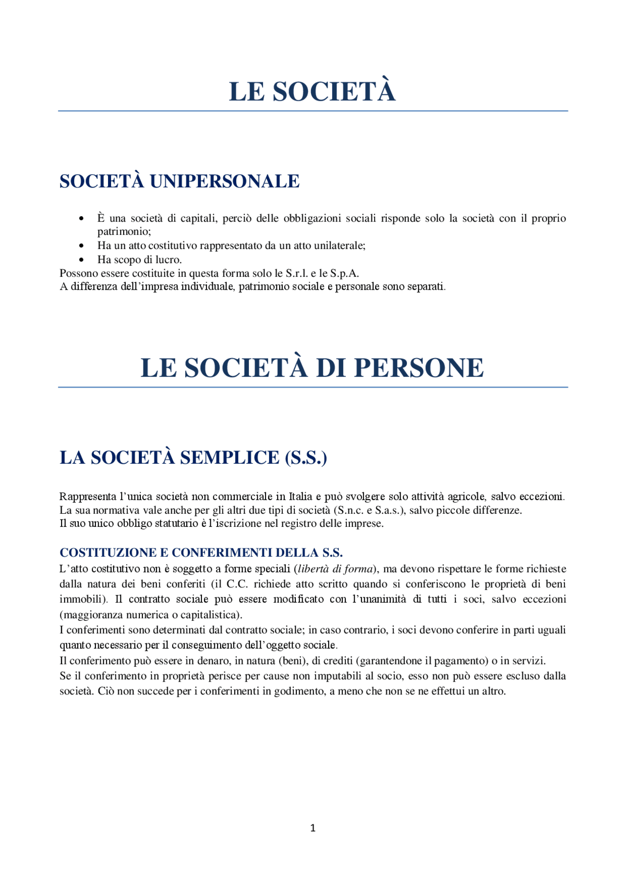 Le SocietÀ Di Persone Docsity