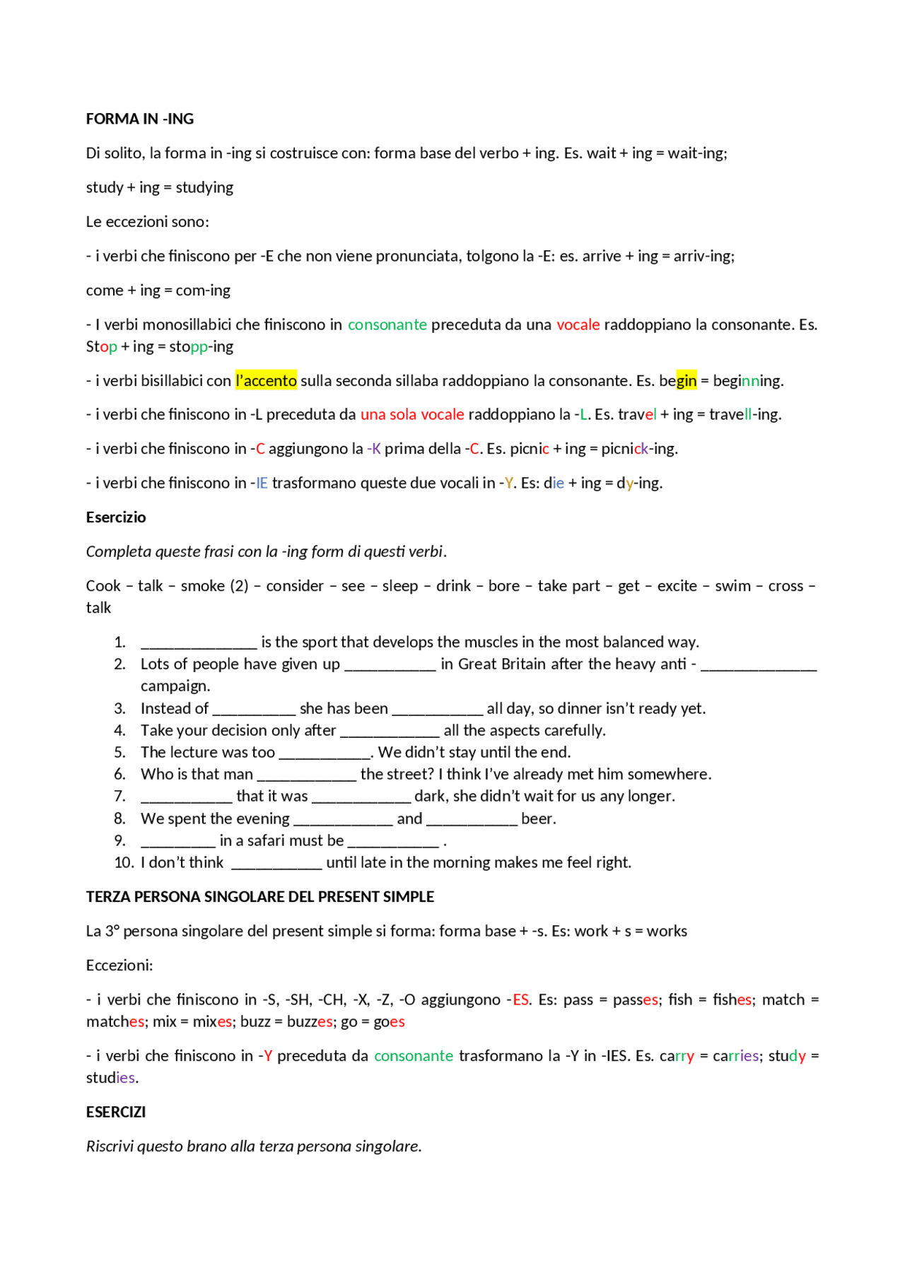 Present simple e present continuos | Esercizi di Lingua Inglese | Docsity