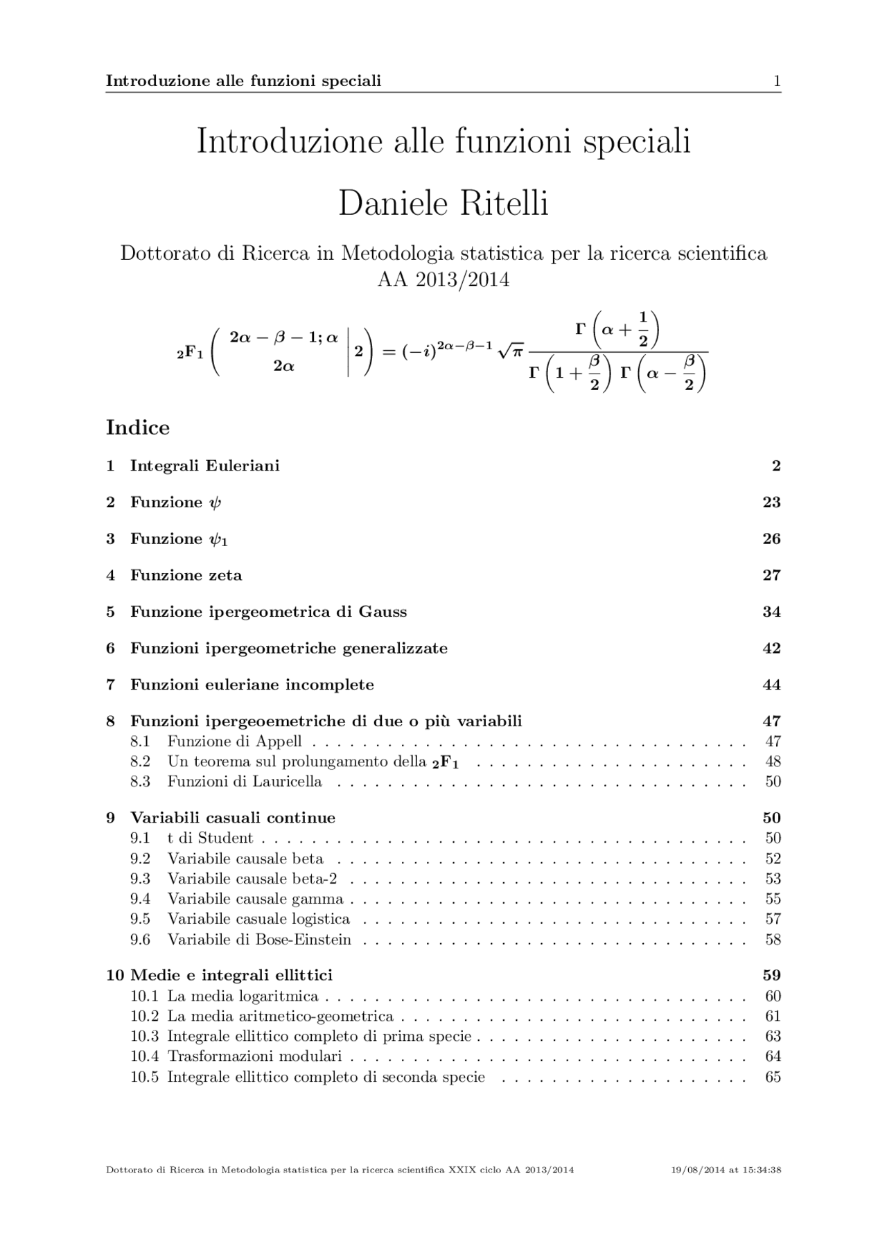 Funzioni Speciali, Integrali ellittici e Gamma di Eulero - Docsity