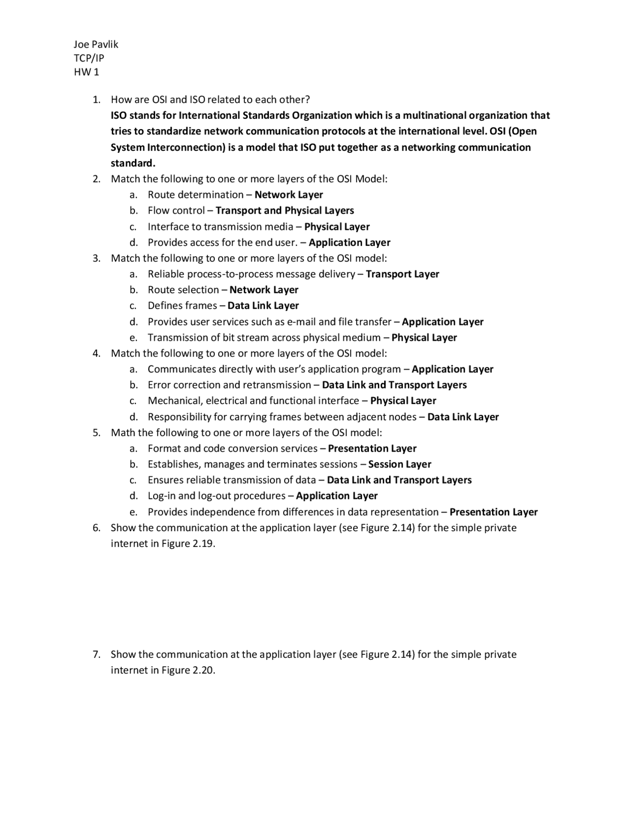 TCP/IP HW 1 chapter 2 | Exercises Network Technologies and TCP/IP | Docsity