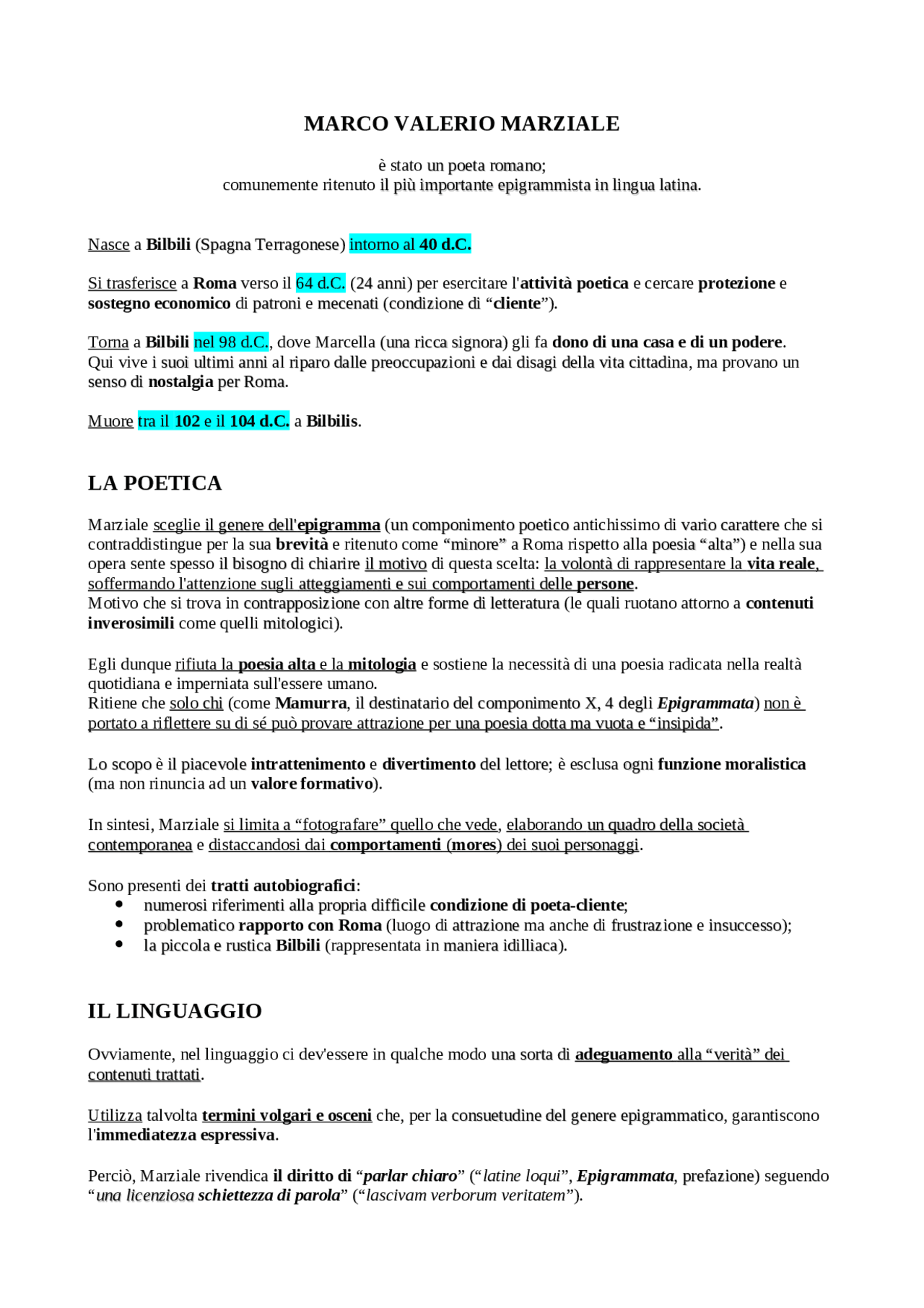 Marco Valerio Marziale (Letteratura latina) - Docsity