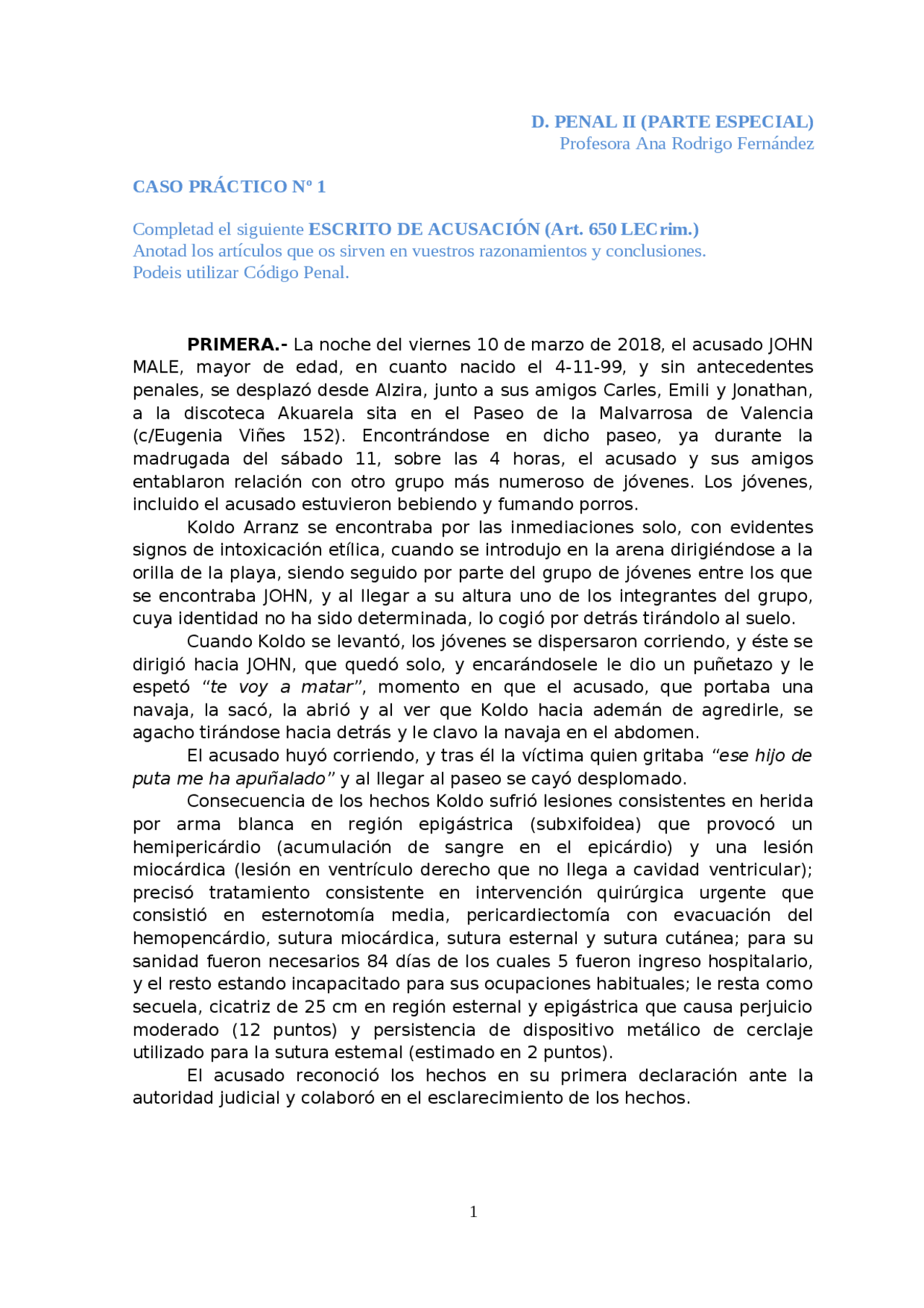 Práctica Derecho Penal Docsity