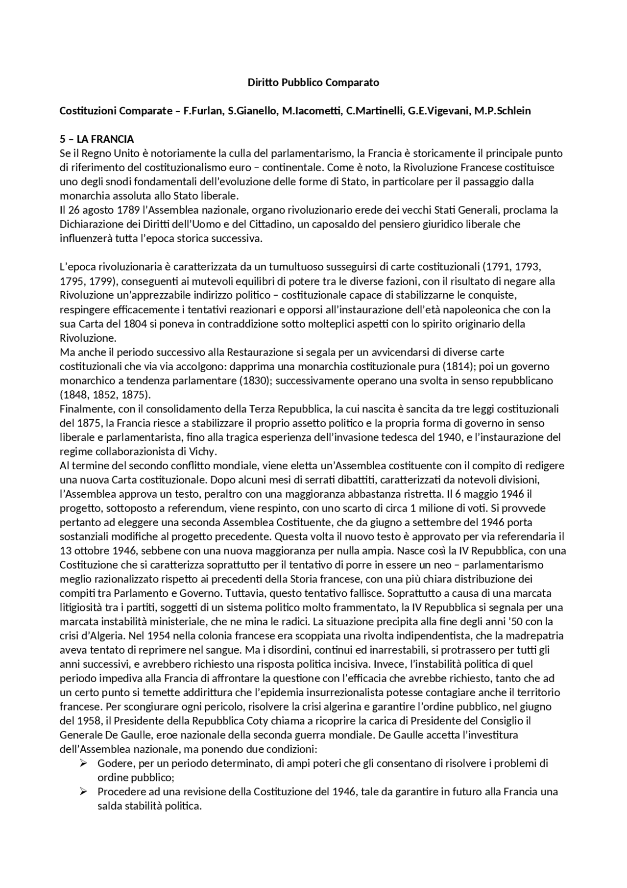 Diritto Pubblico Comparato Costituzioni Comparate La Francia Docsity