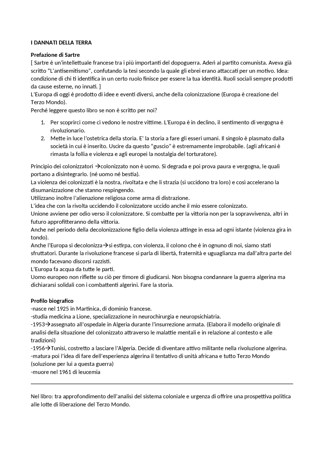 I Dannati Della Terra Riassunto Docsity