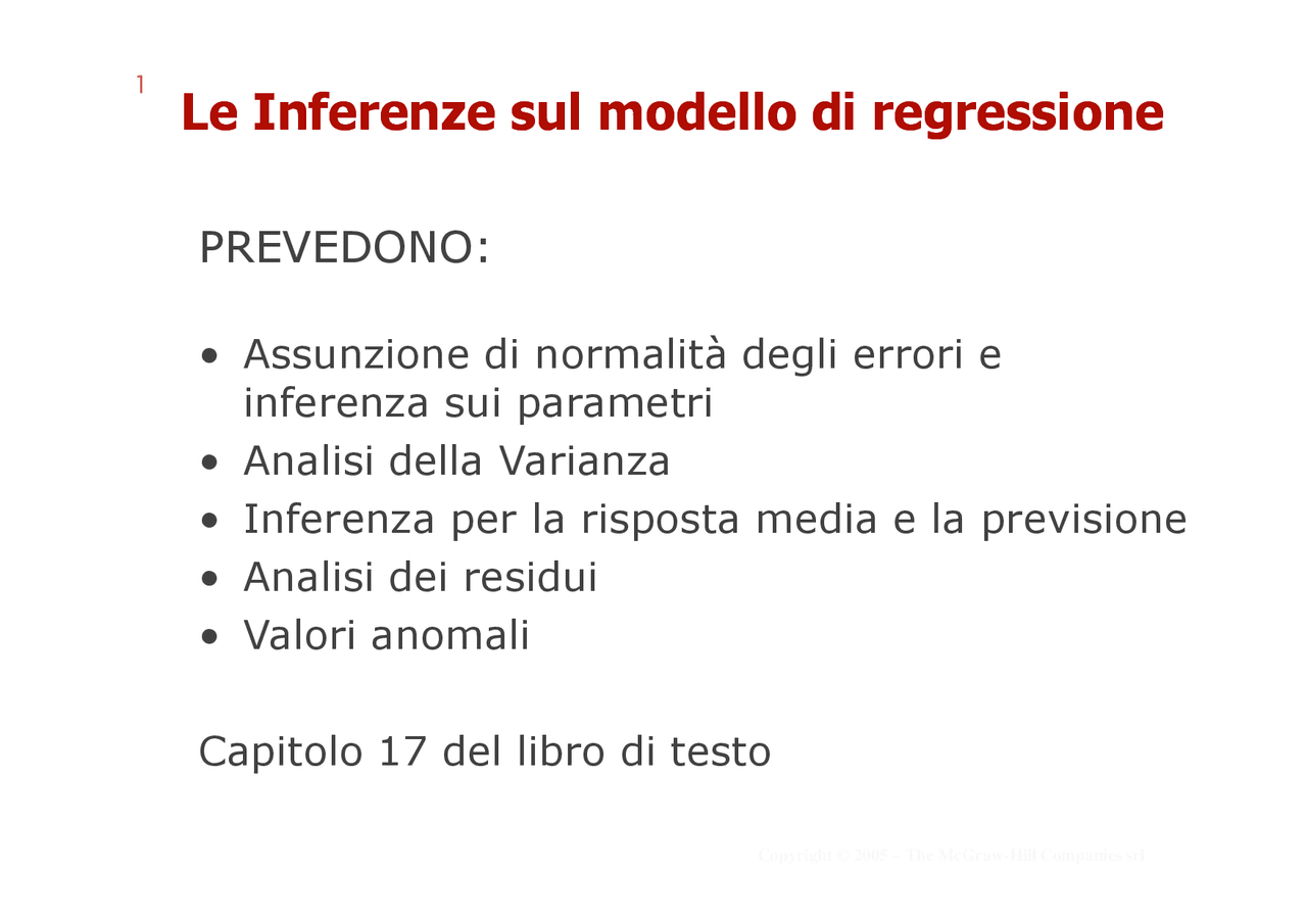 Inferenza nel modello lineare - Docsity