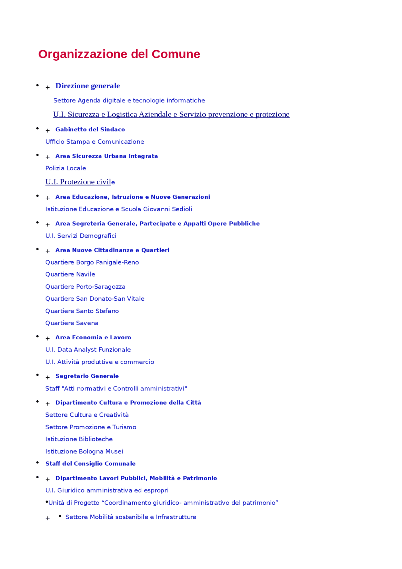Organizzazione del Comune di Bologna - Docsity
