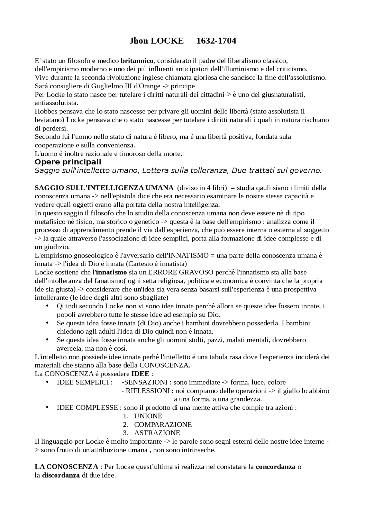 Storia Della Filosofia Locke Docsity