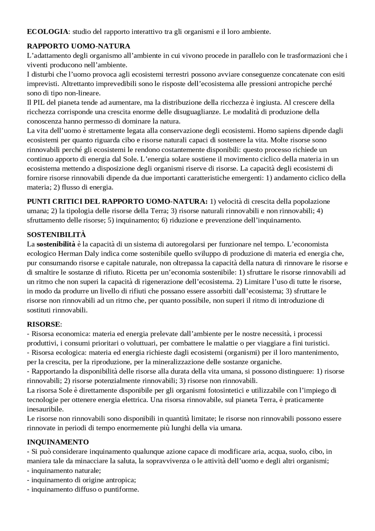 Ecologia Concetti Base E Parole Chiave Docsity