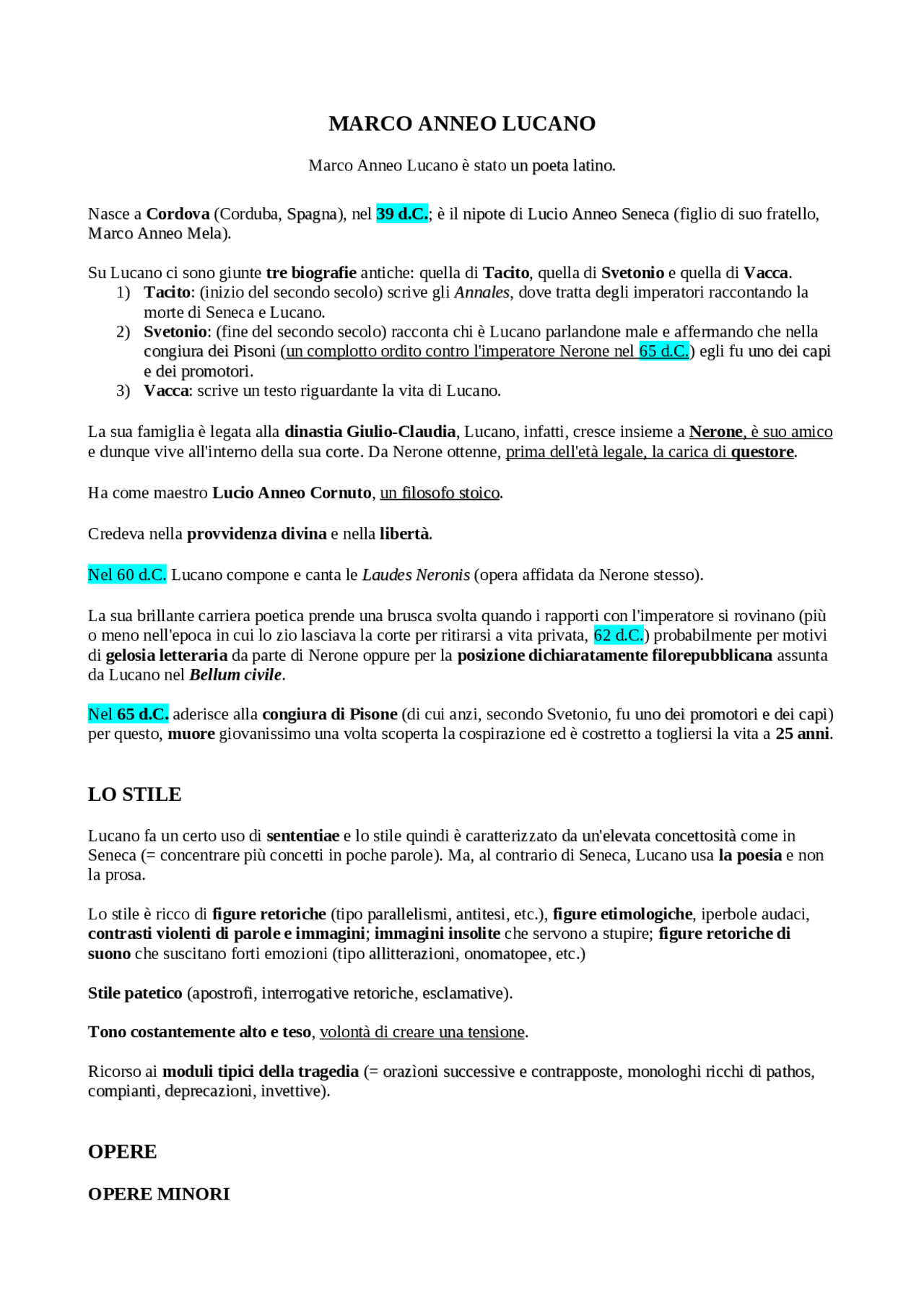 Marco Anneo Lucano (Letteratura latina) - Docsity