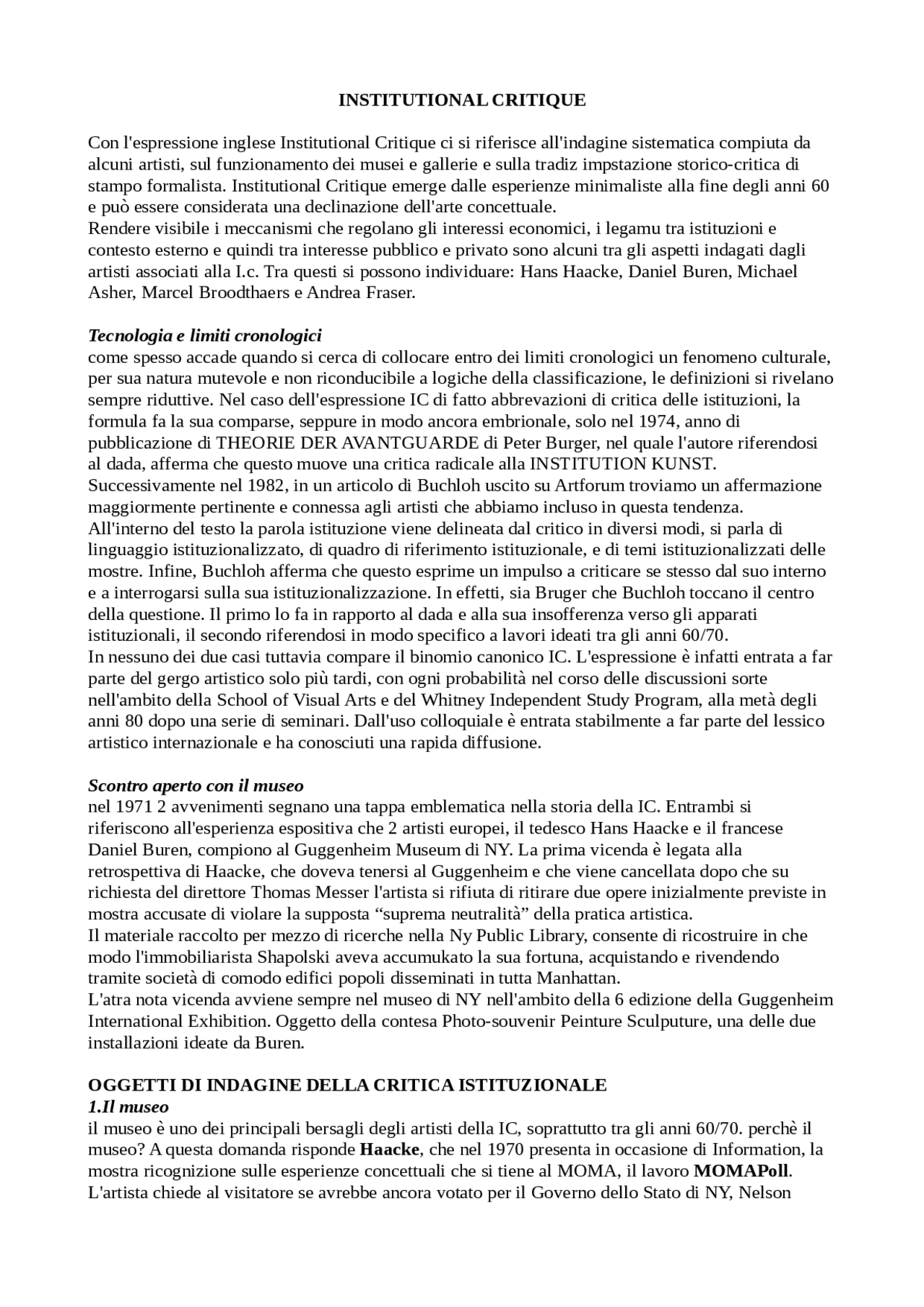 Institutional critique storia dell'arte contemporanea magistrale prof ...