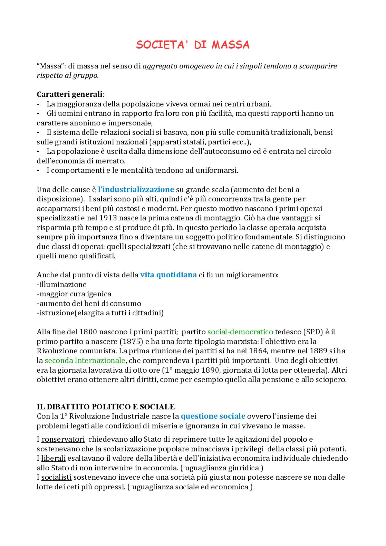 Societa Di Massa Storia Appunti Di Storia Docsity