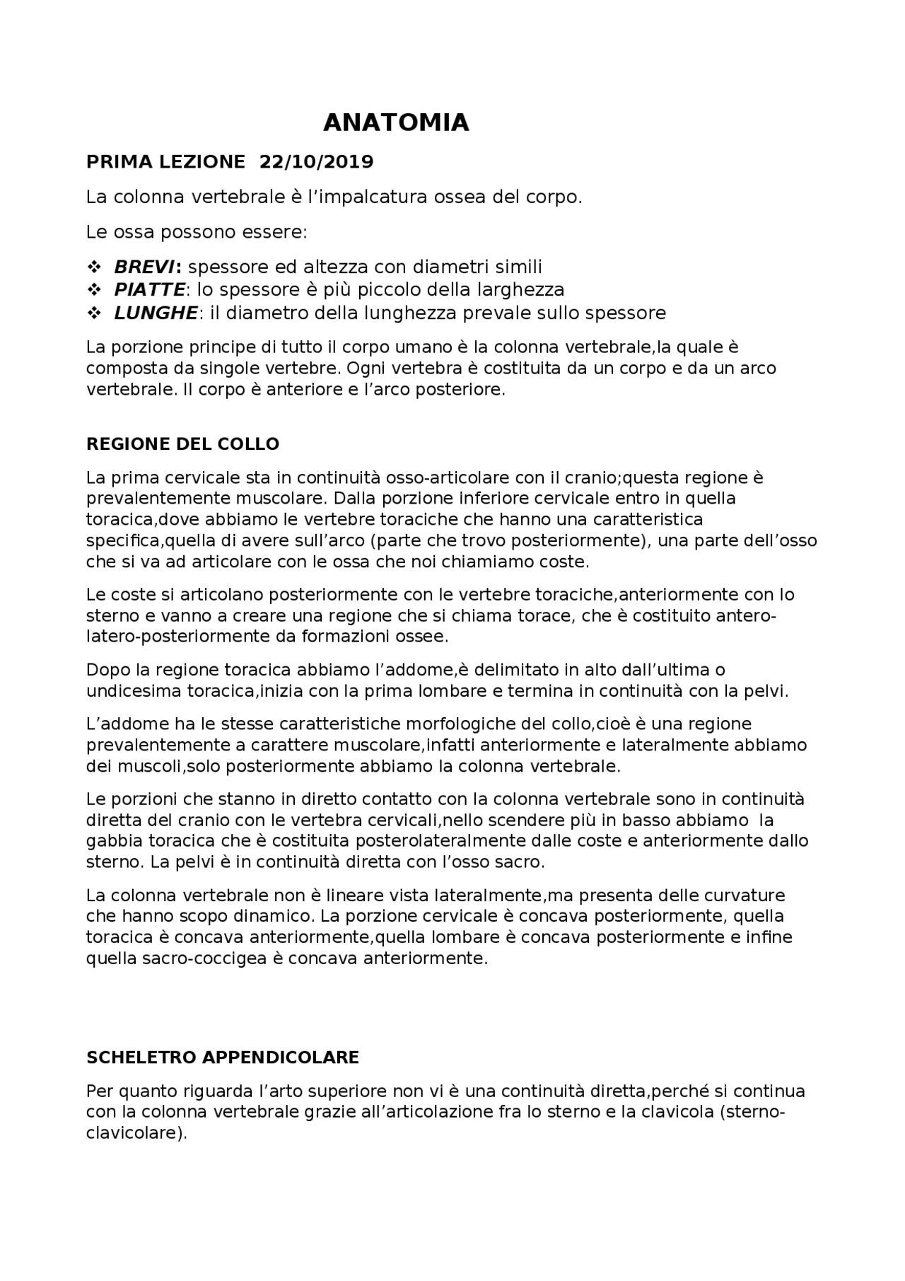 Anatomia Scheletro assile ed appendicolare | Appunti di Anatomia | Docsity