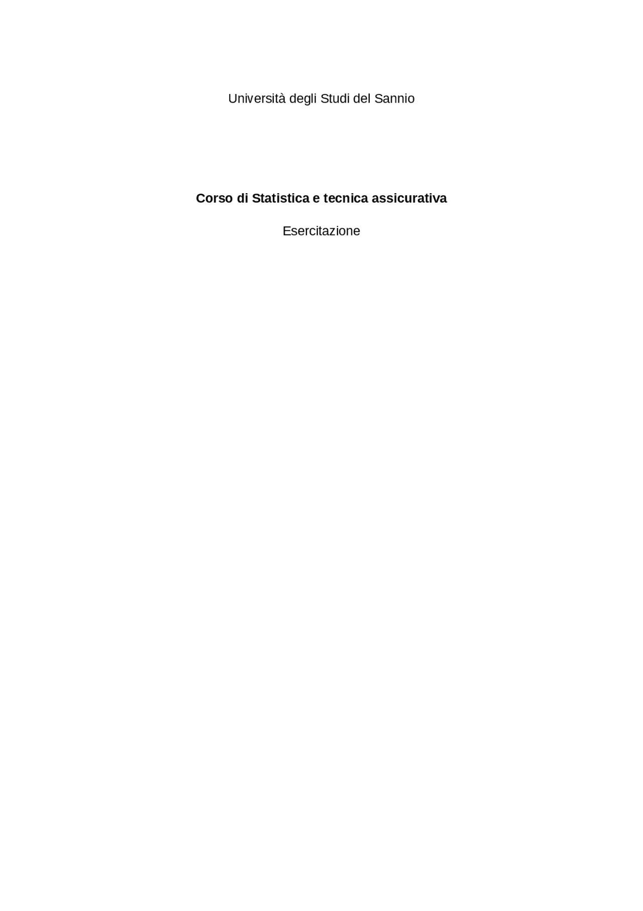Statistica E Tecnica Assicurativa Esercizi Docsity