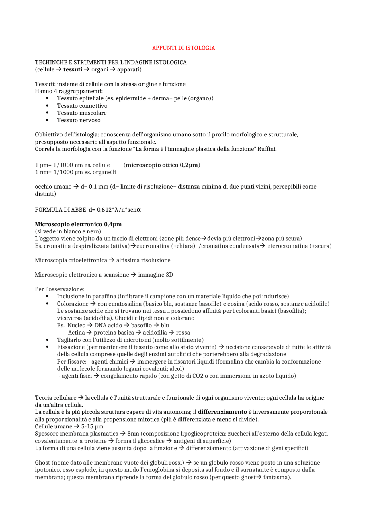 Appunti Di Istologia Docsity