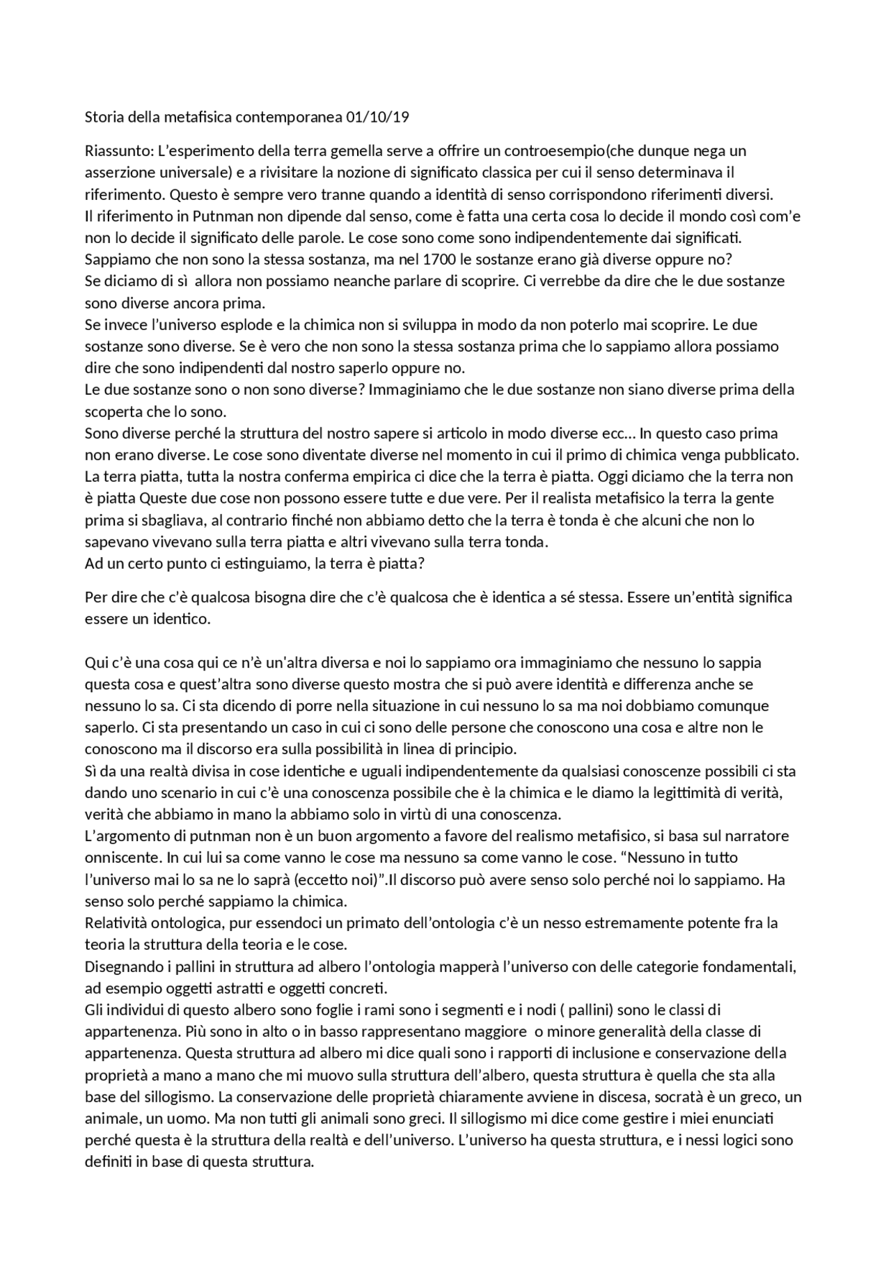 Appunti Di Lezioni Di Metafisica Docsity