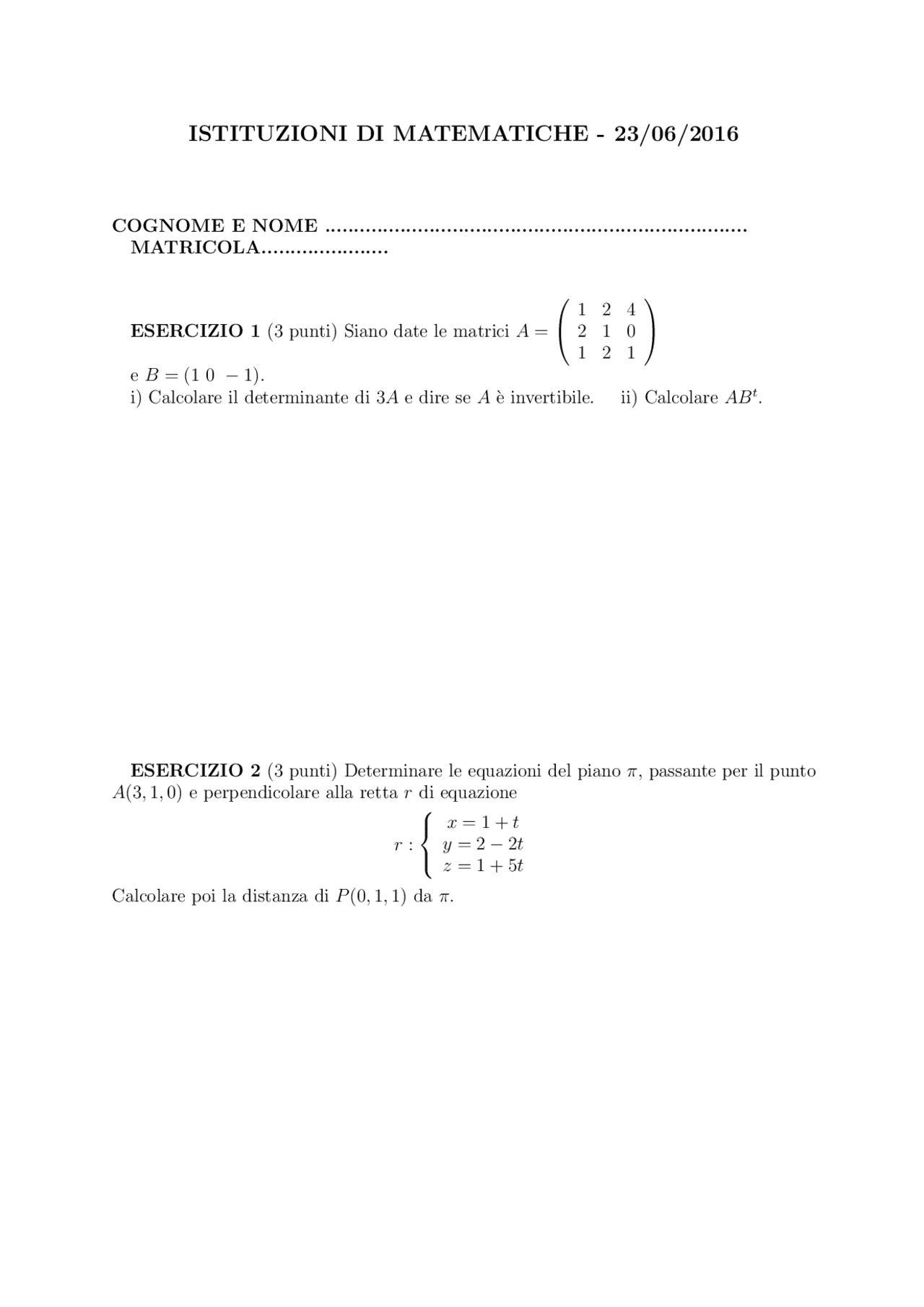 Esercizi Di Matematica Docsity