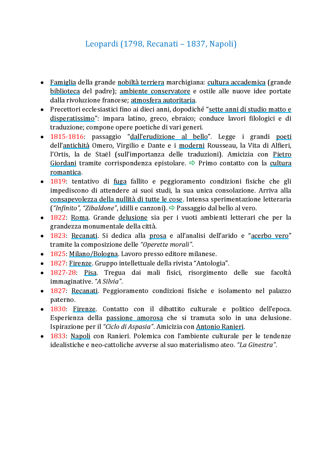 Leopardi Vita E Opere Docsity