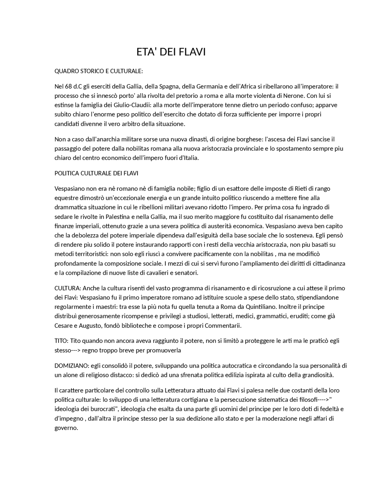 Riassunto Contesto Storico Età Dei Flavi Docsity
