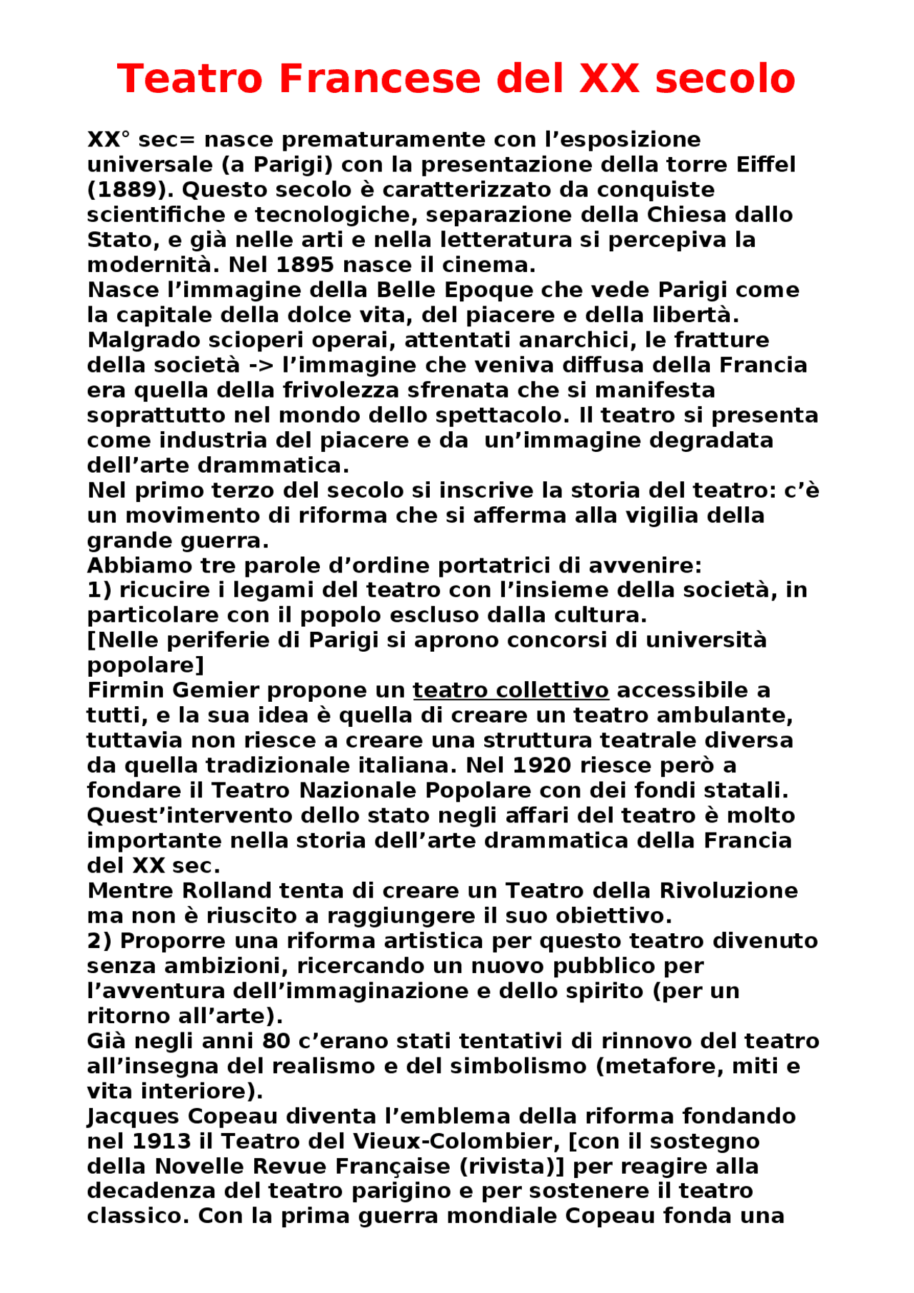 Teatro Francese Del Xx Secolo Docsity