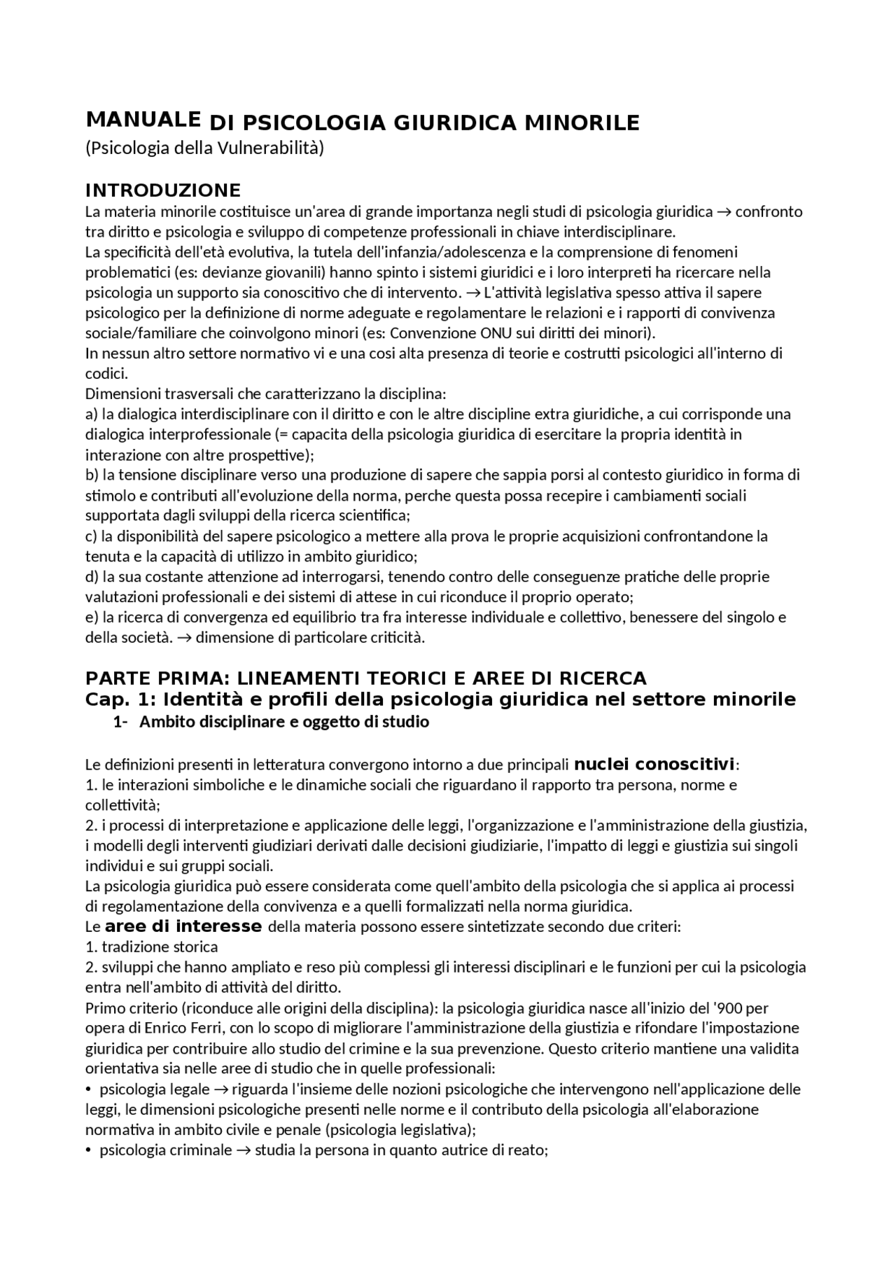Manuale Di Psicologia Giuridica Minorile Docsity