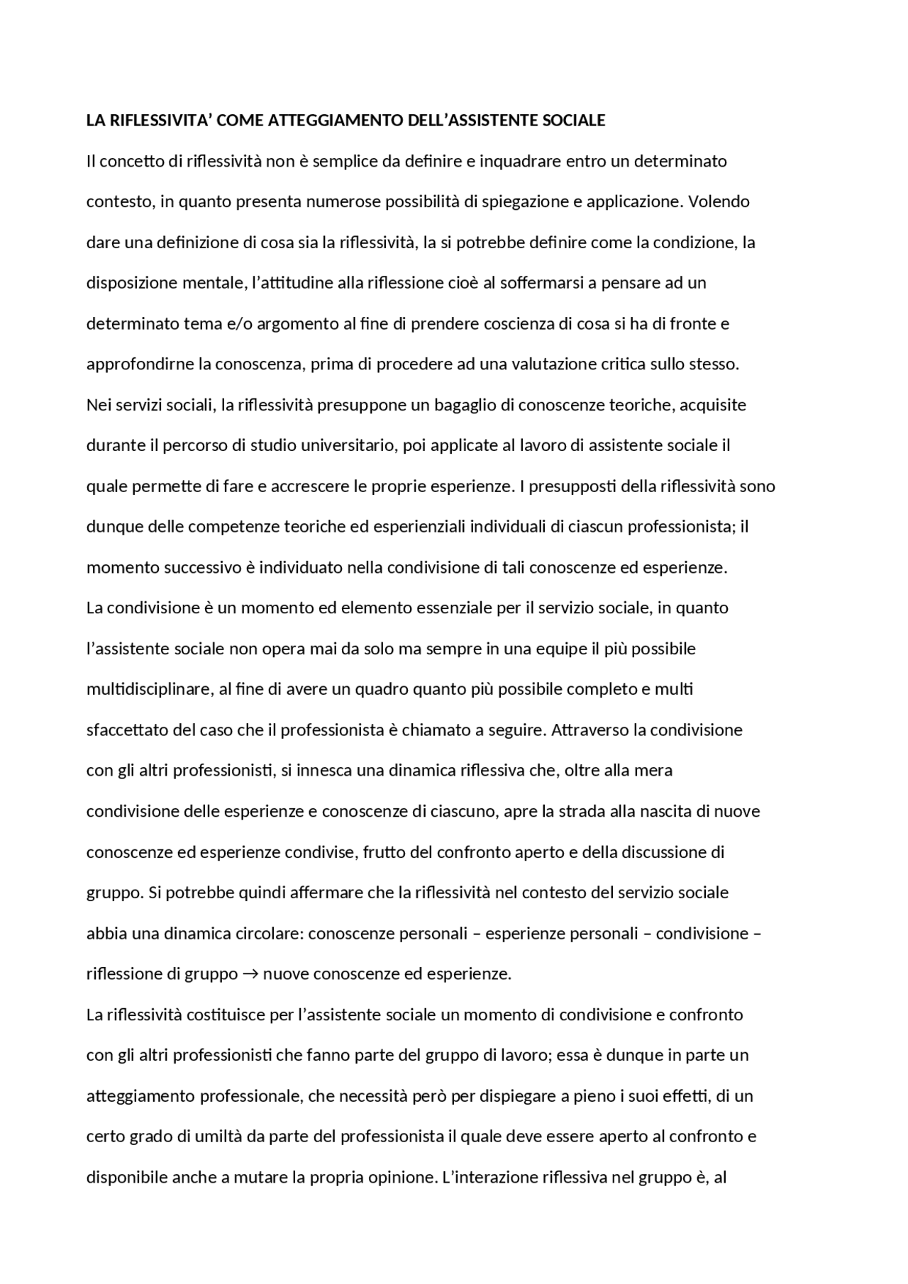 La Riflessività Come Atteggiamento Dellassistente Sociale Docsity