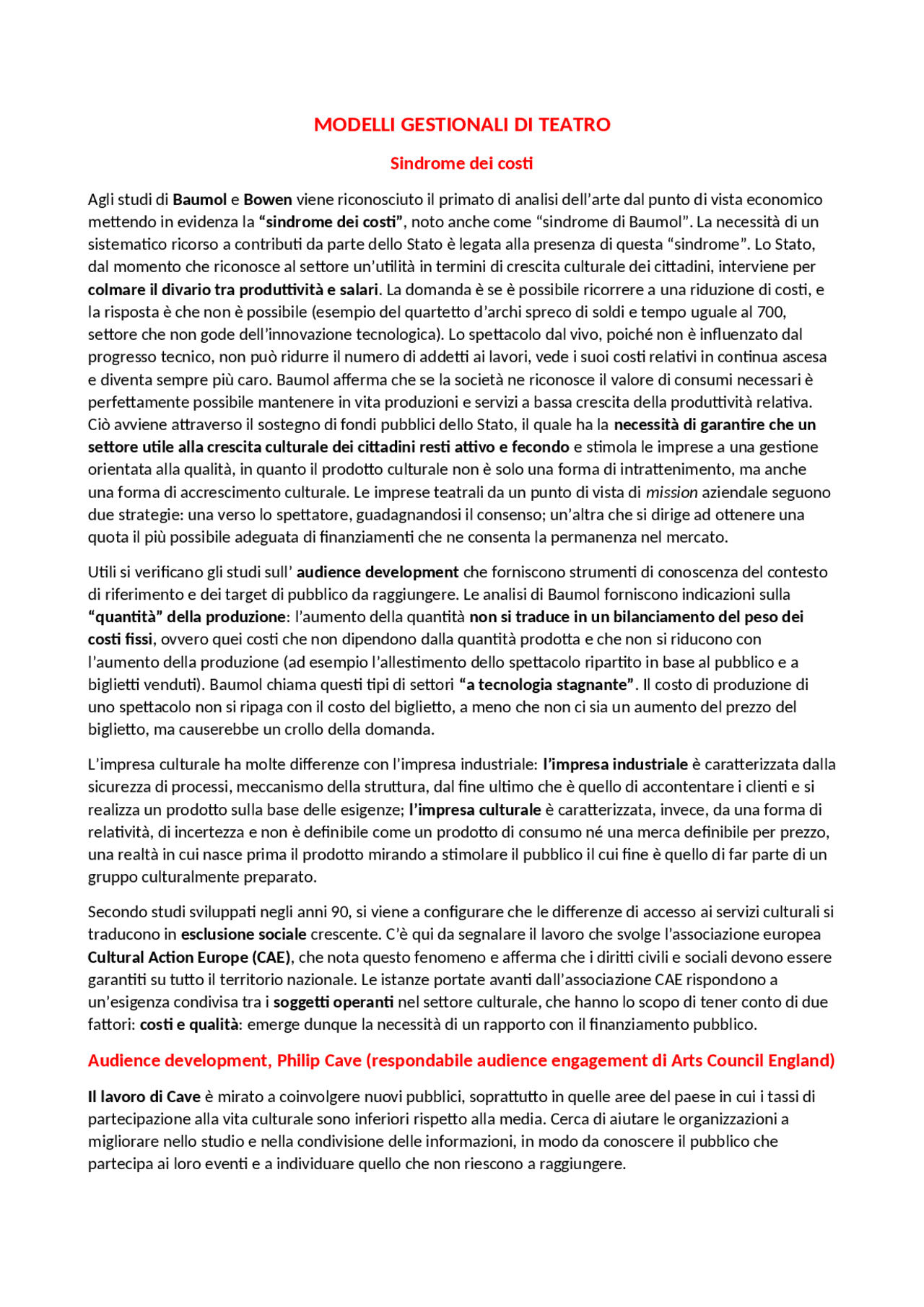 Modelli Gestionali Di Teatro Docsity