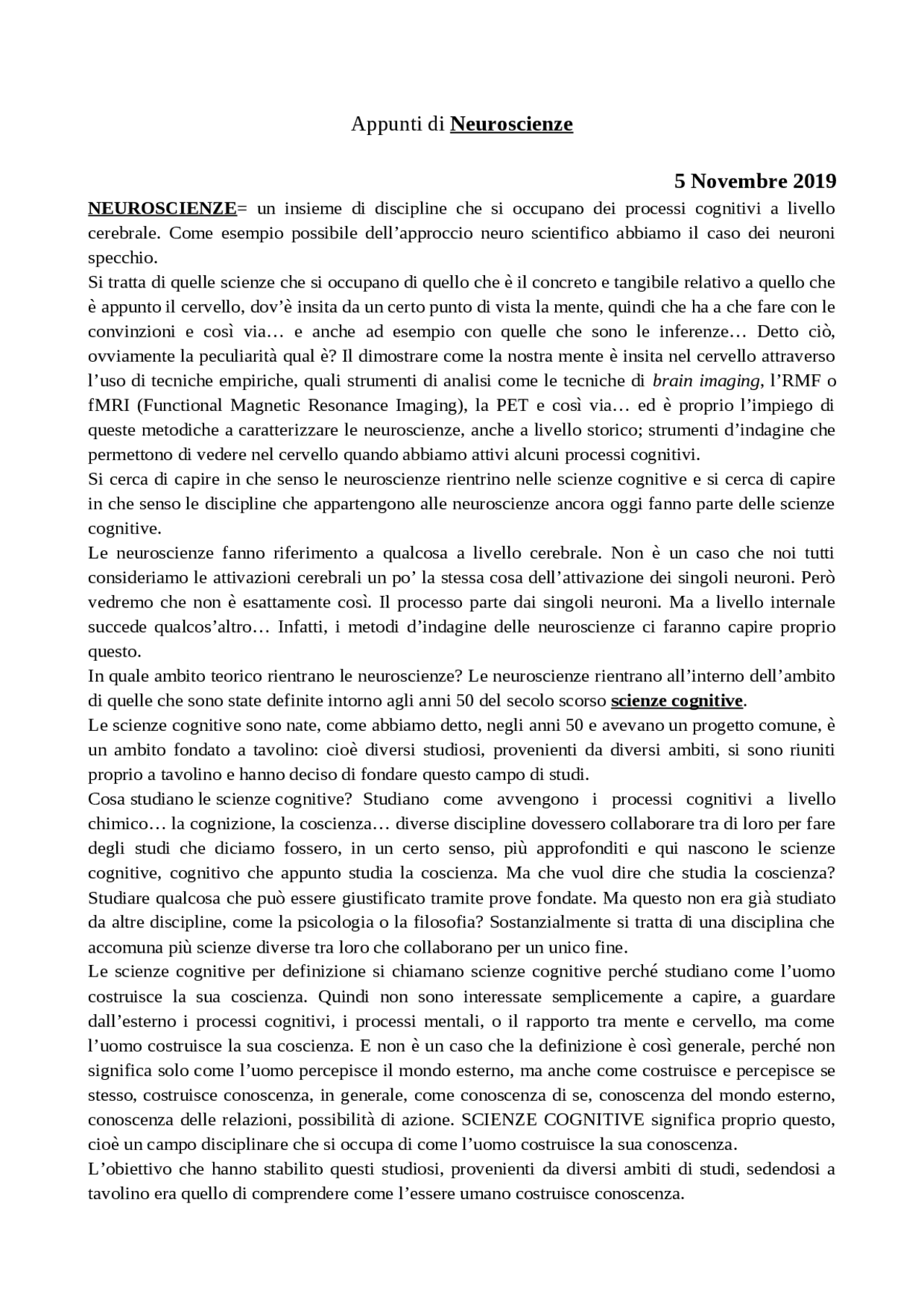 Appunti Di Neuroscienze Docsity