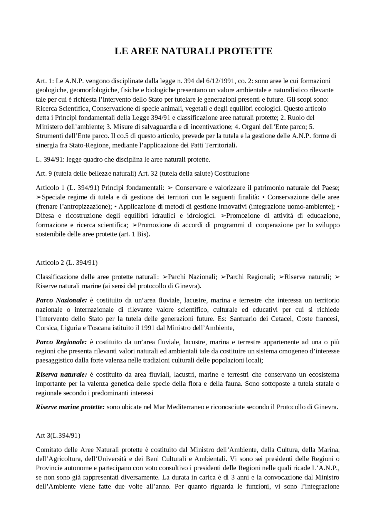 Le aree naturali protette e l'Ente Parco - Docsity