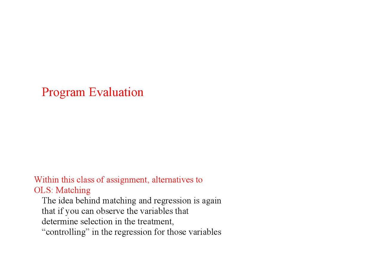 Matching And Ols Estimator Docsity