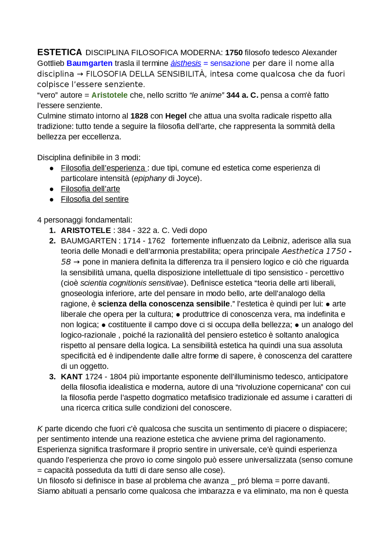 Appunti Delle Lezioni Di Estetica Docsity