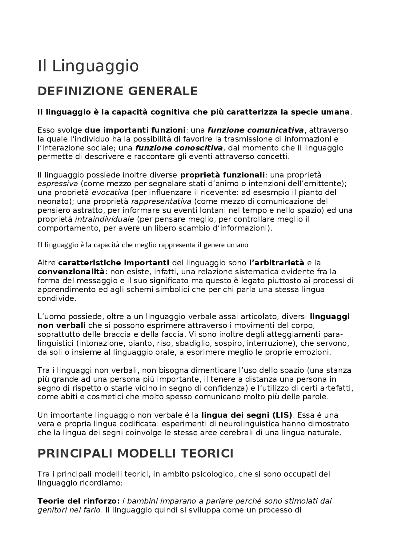 Il Linguaggio Prima Prova Docsity