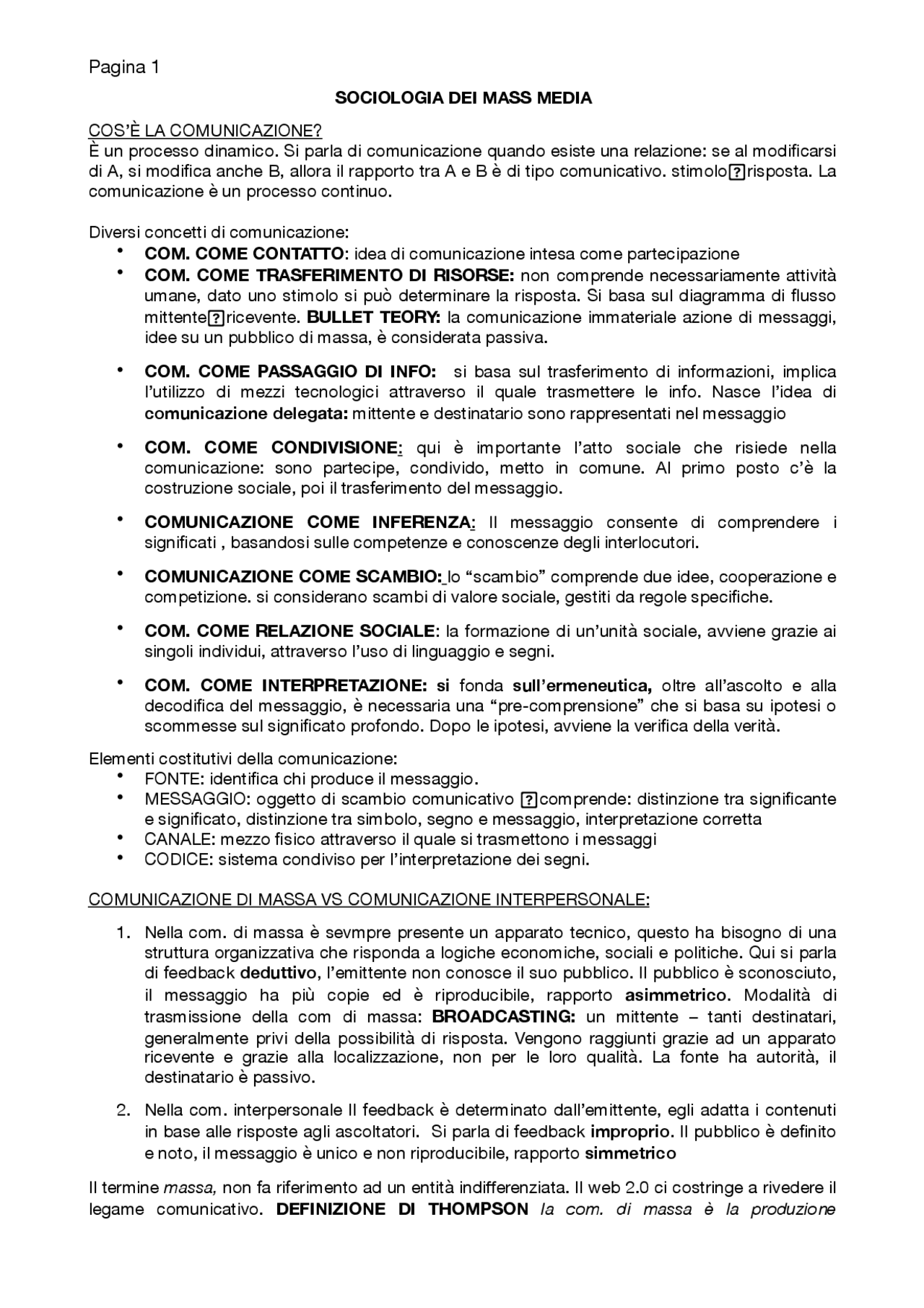 Riassunto Sociologia dei Mass Media, Michele Sorice | Sintesi del corso ...