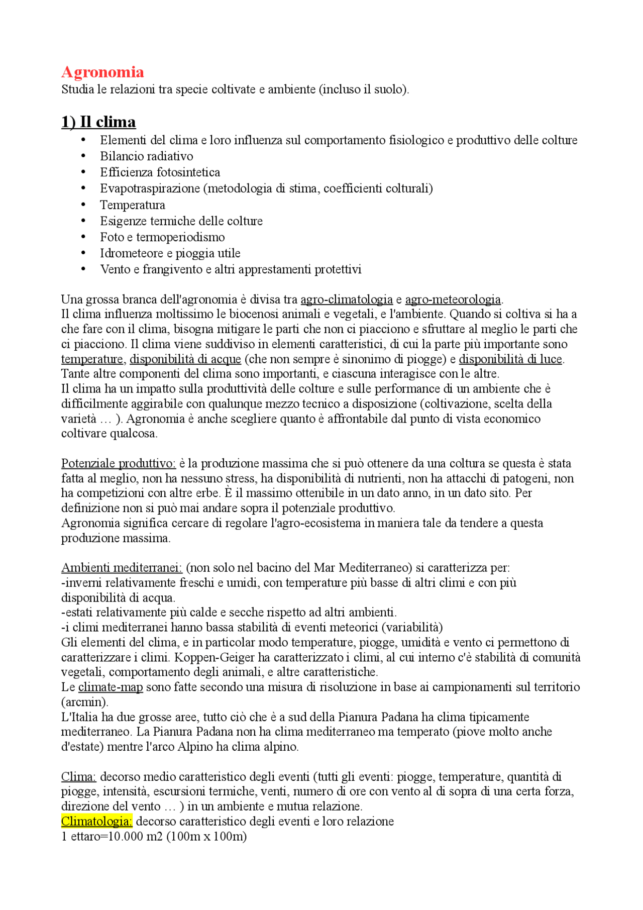 Sbobinature Agronomia E Coltivazioni Erbacee Docsity