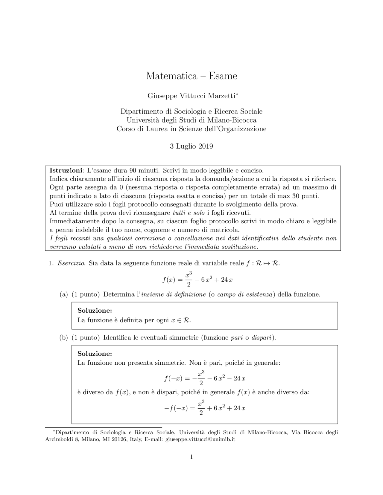 SIMULAZIONE ESAME MATEMATICA - Docsity