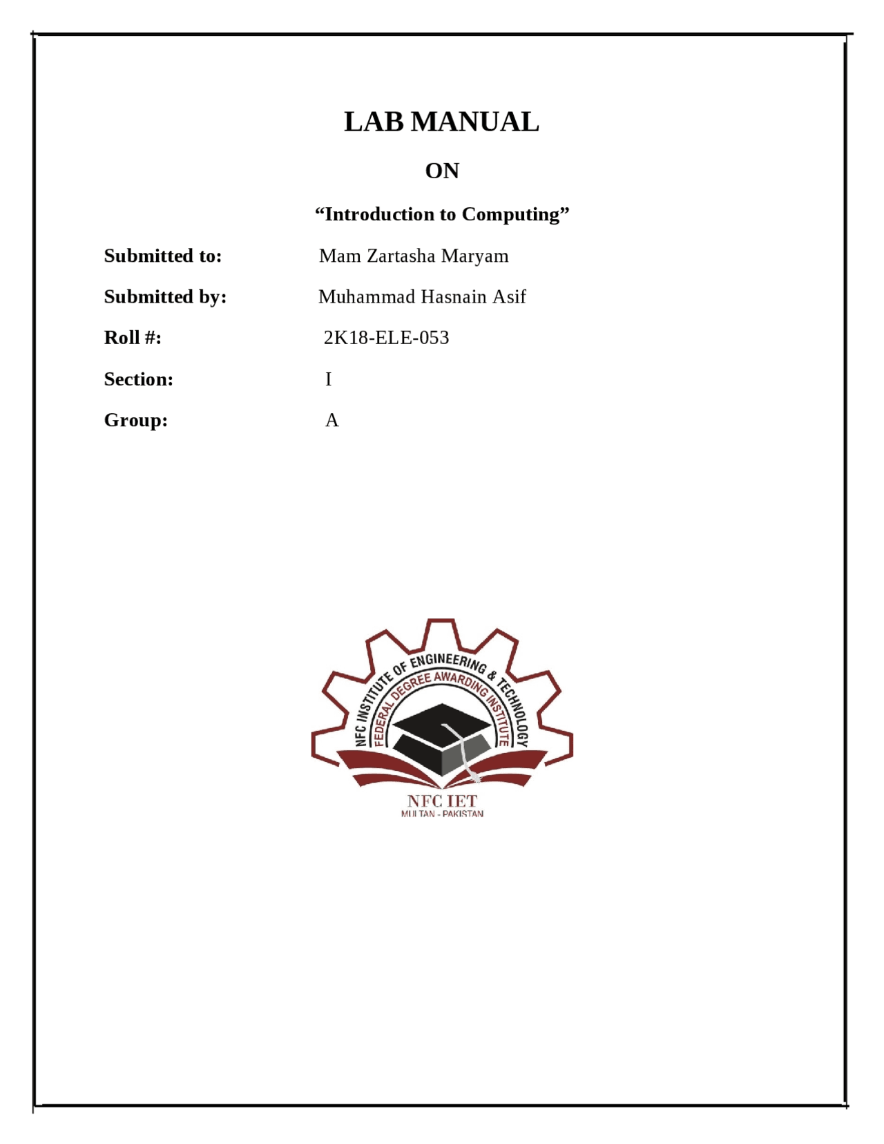Introduction to Computing: Working with Excel | Lecture notes Computer ...