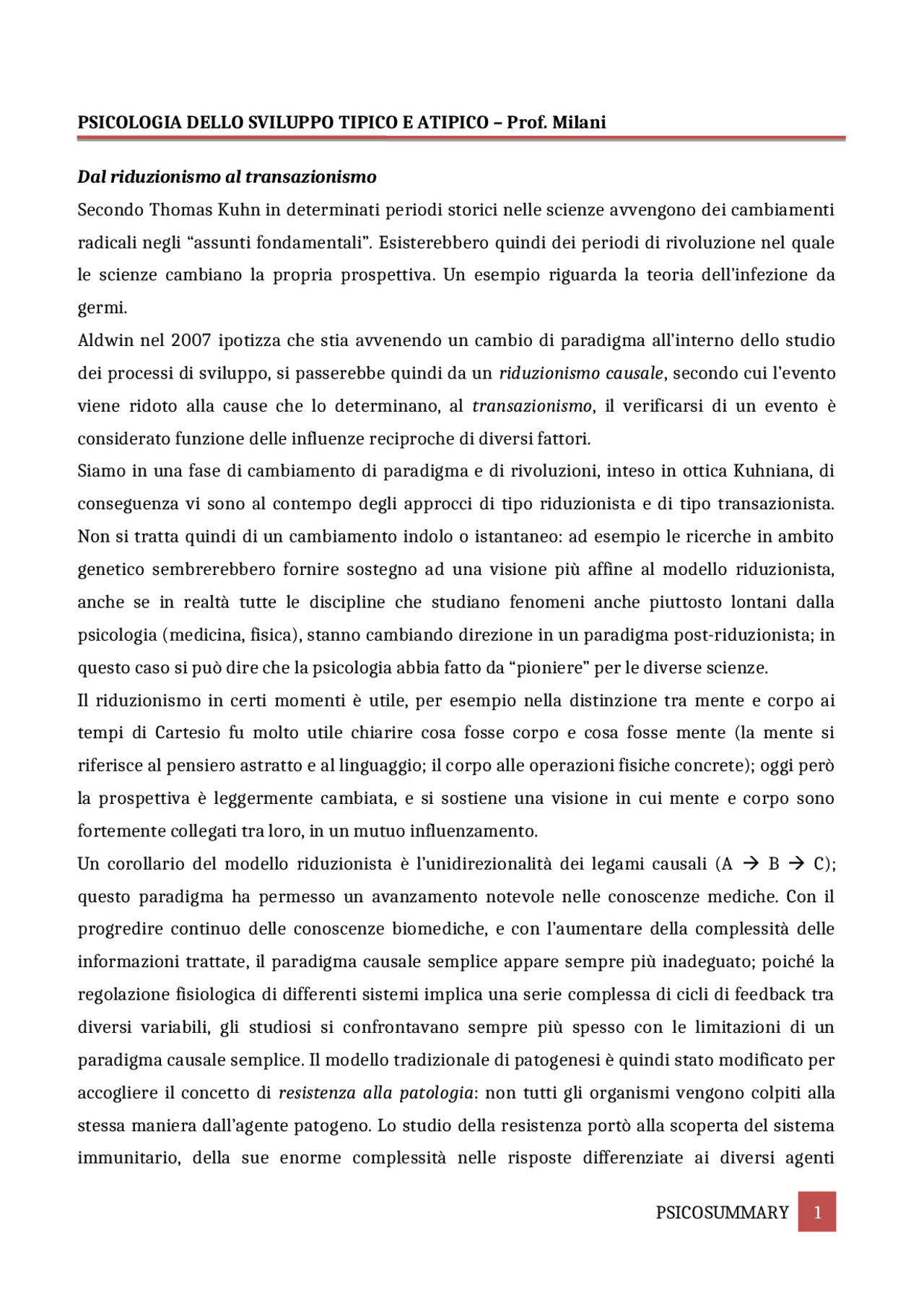 Psicologia Dello Sviluppo Tipico E Atipico Docsity