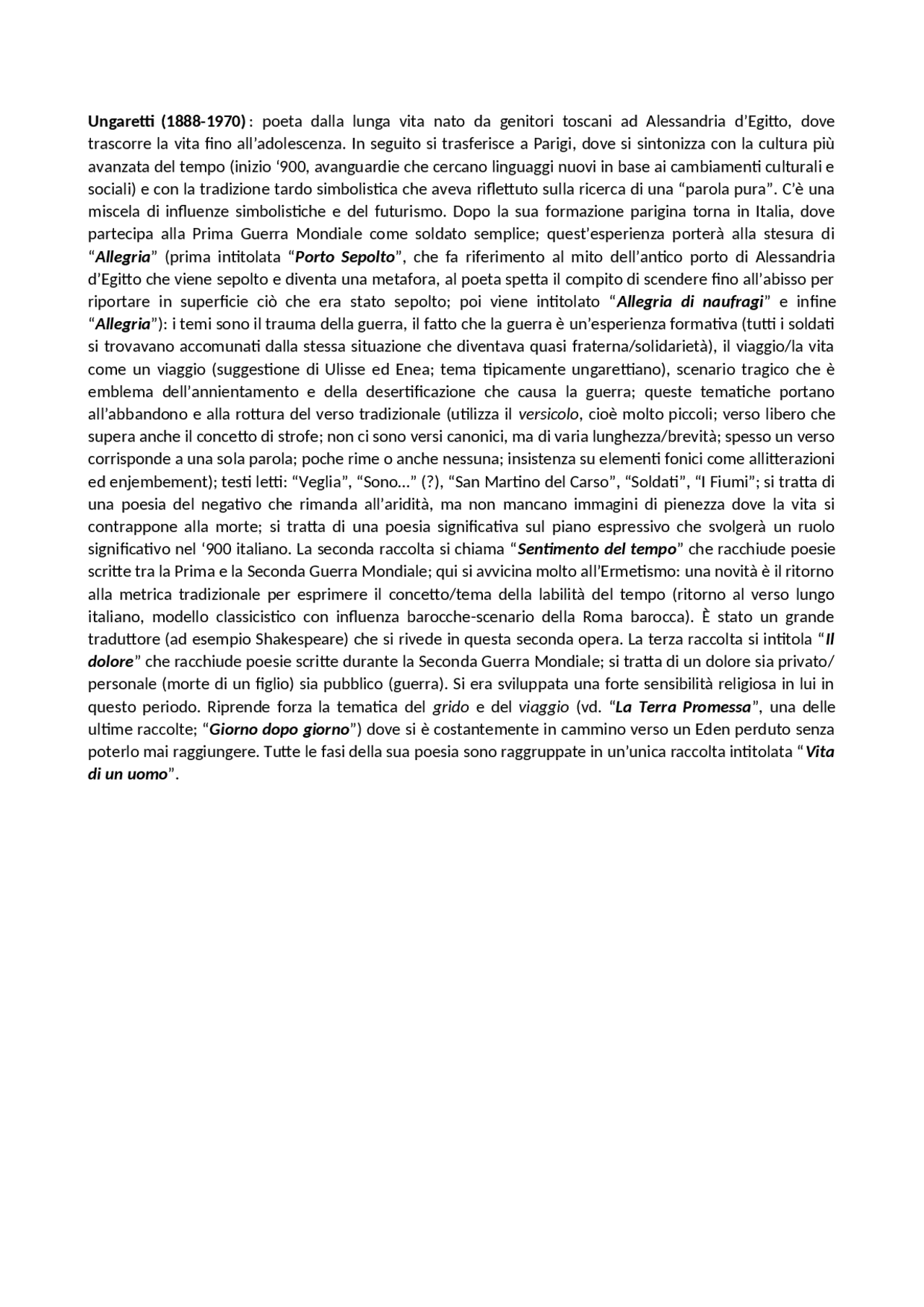 Appunti Giuseppe Ungaretti Docsity
