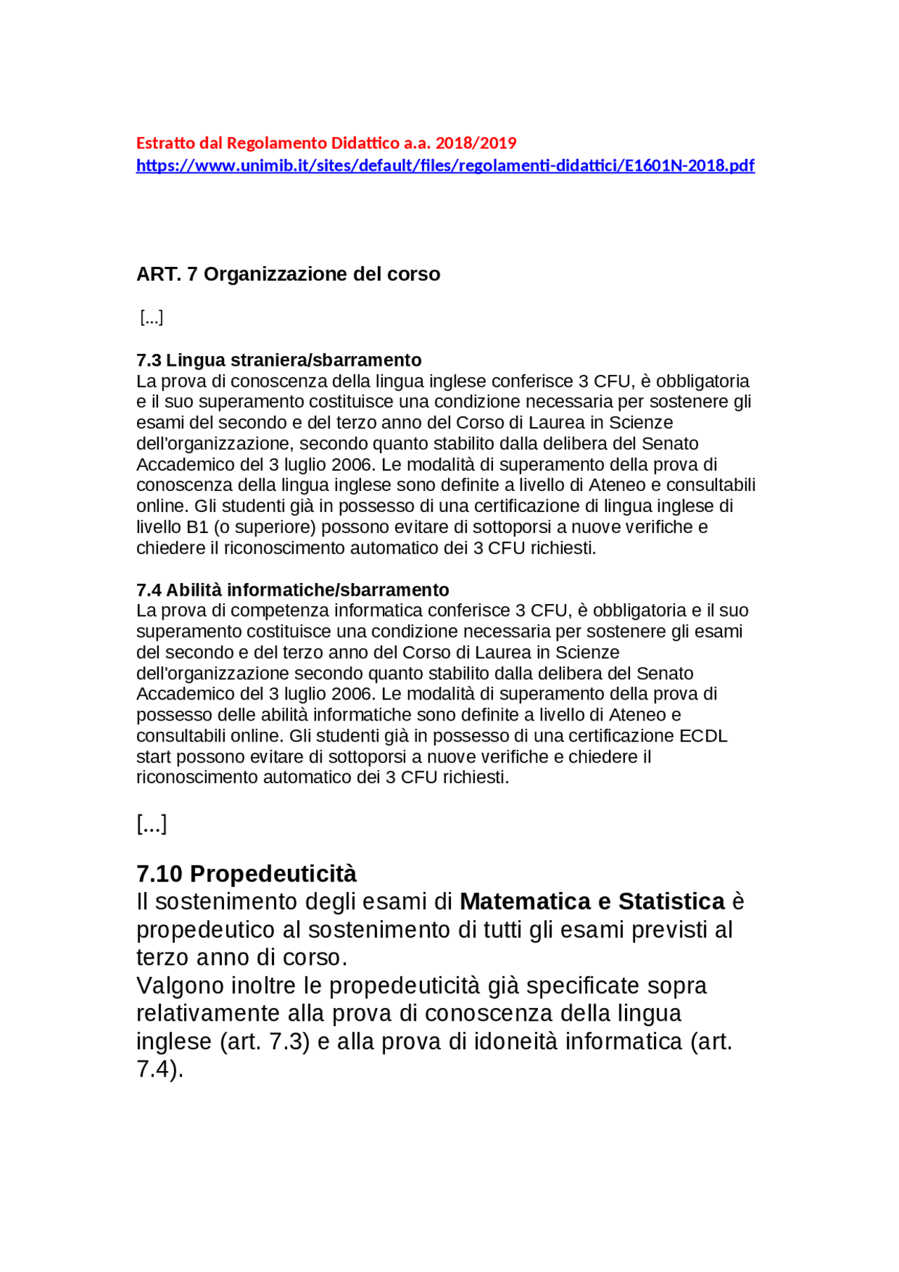 Propedeuticità Statistica Del Primo Anno Docsity