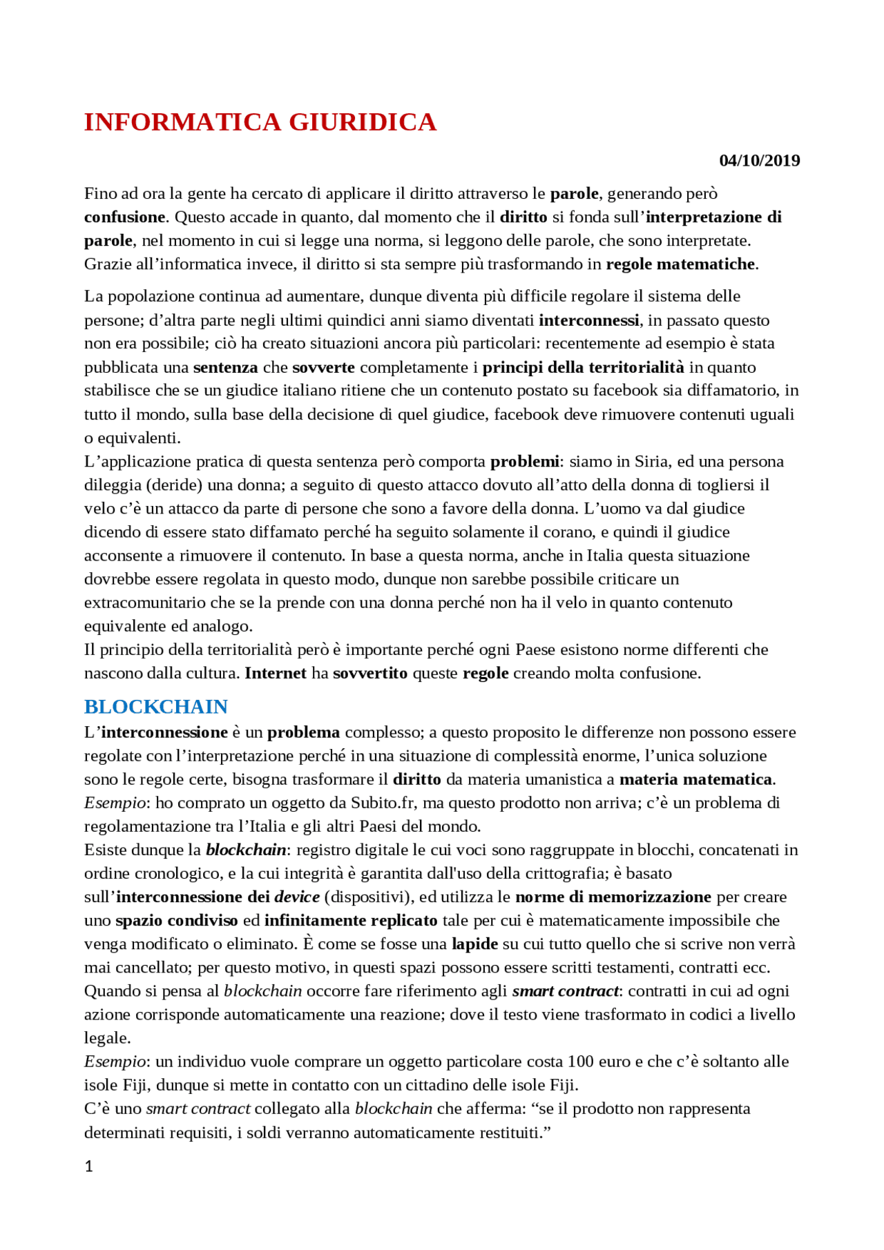 Informatica Giuridica Appunti 2019 Docsity