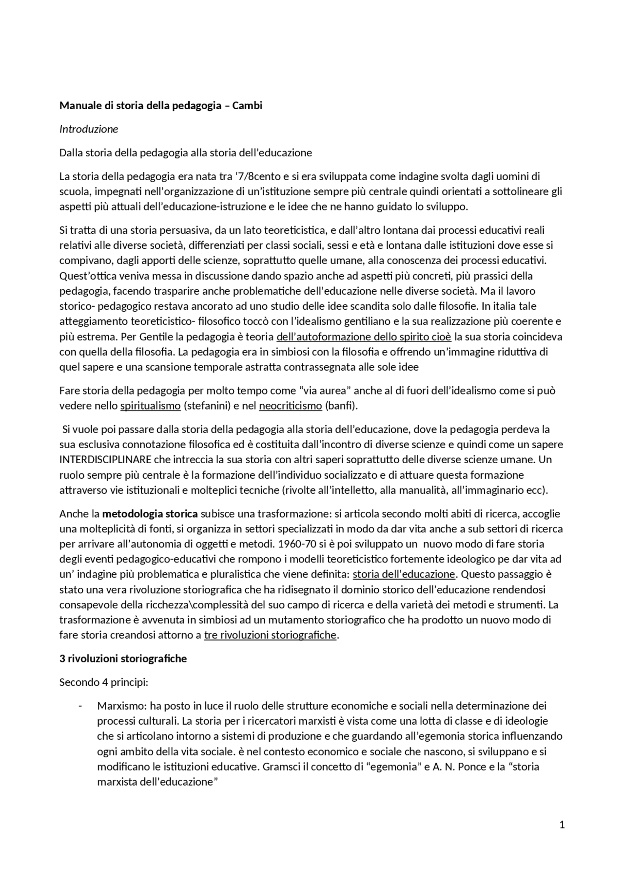 Manuale Storia Della Pedagogia Cambi Docsity