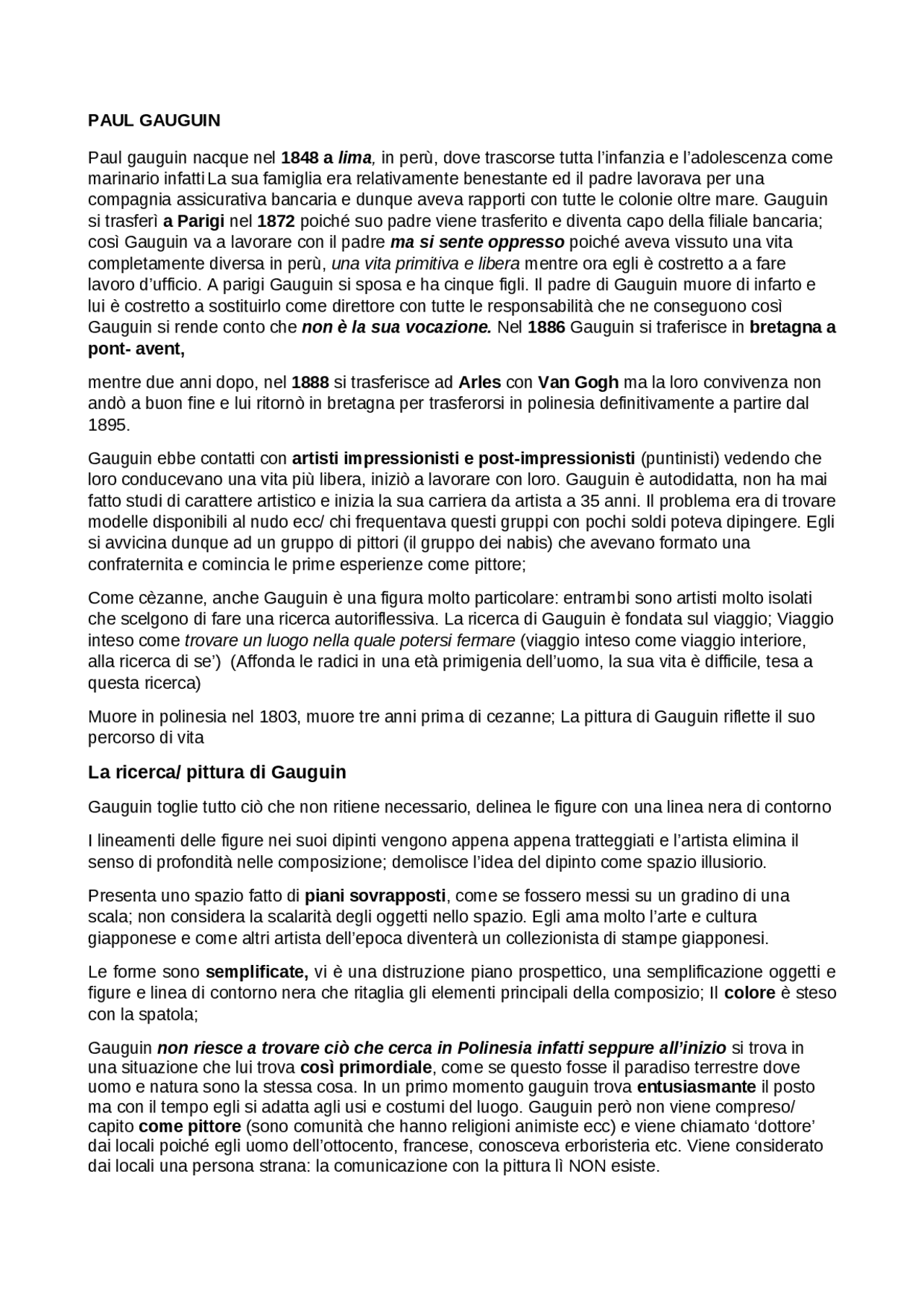 Paul Gauguin Appunti Appunti Di Storia Dellarte Docsity